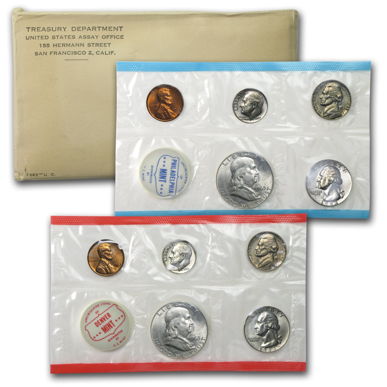 1963 U.S. Mint Set - Brilliant Uncirculated Coins from Philadelphia and ...