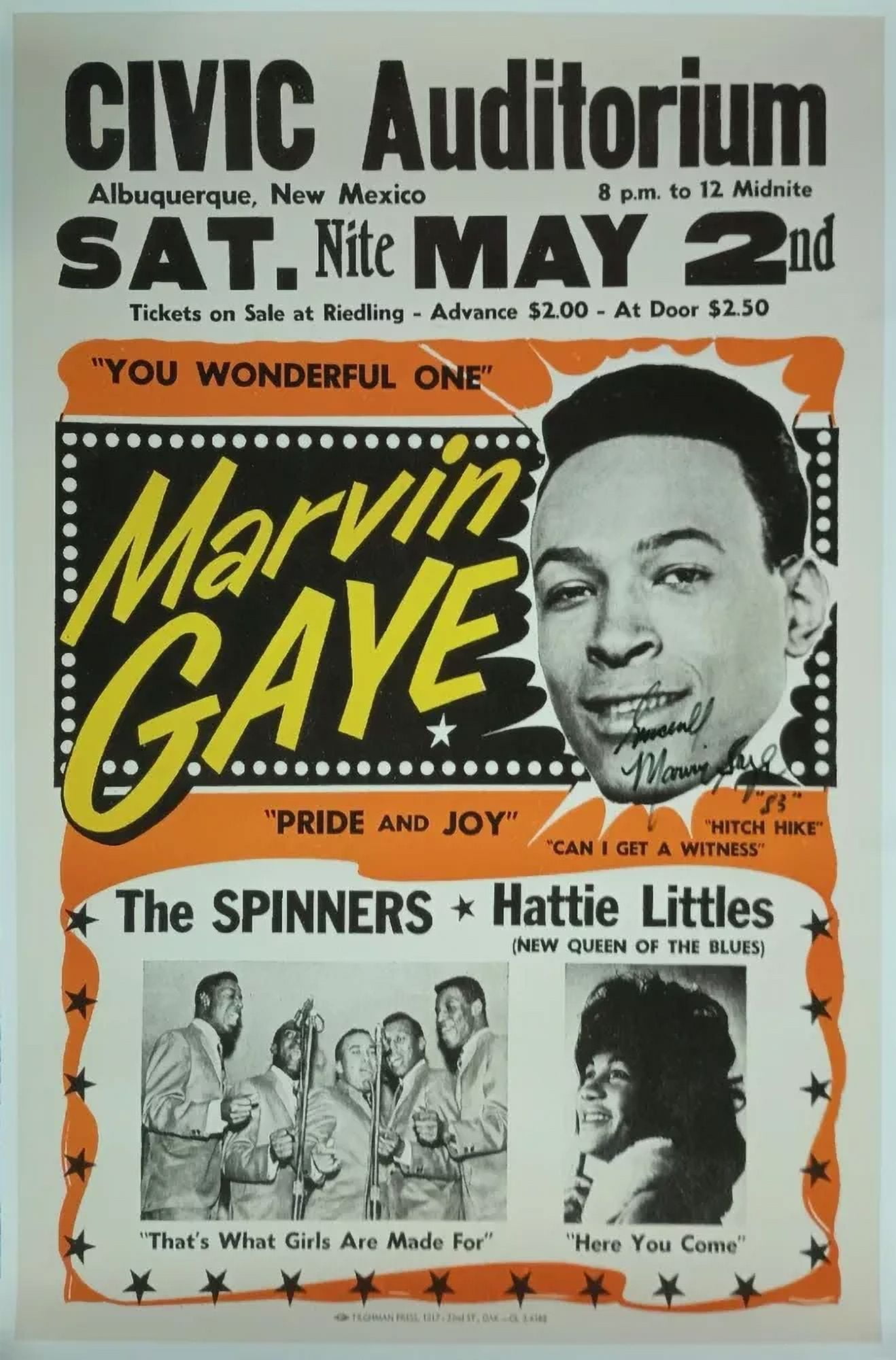 1964 Marvin Gaye concert Poster Wall Art Print The Spinners es 24 x 36 ...