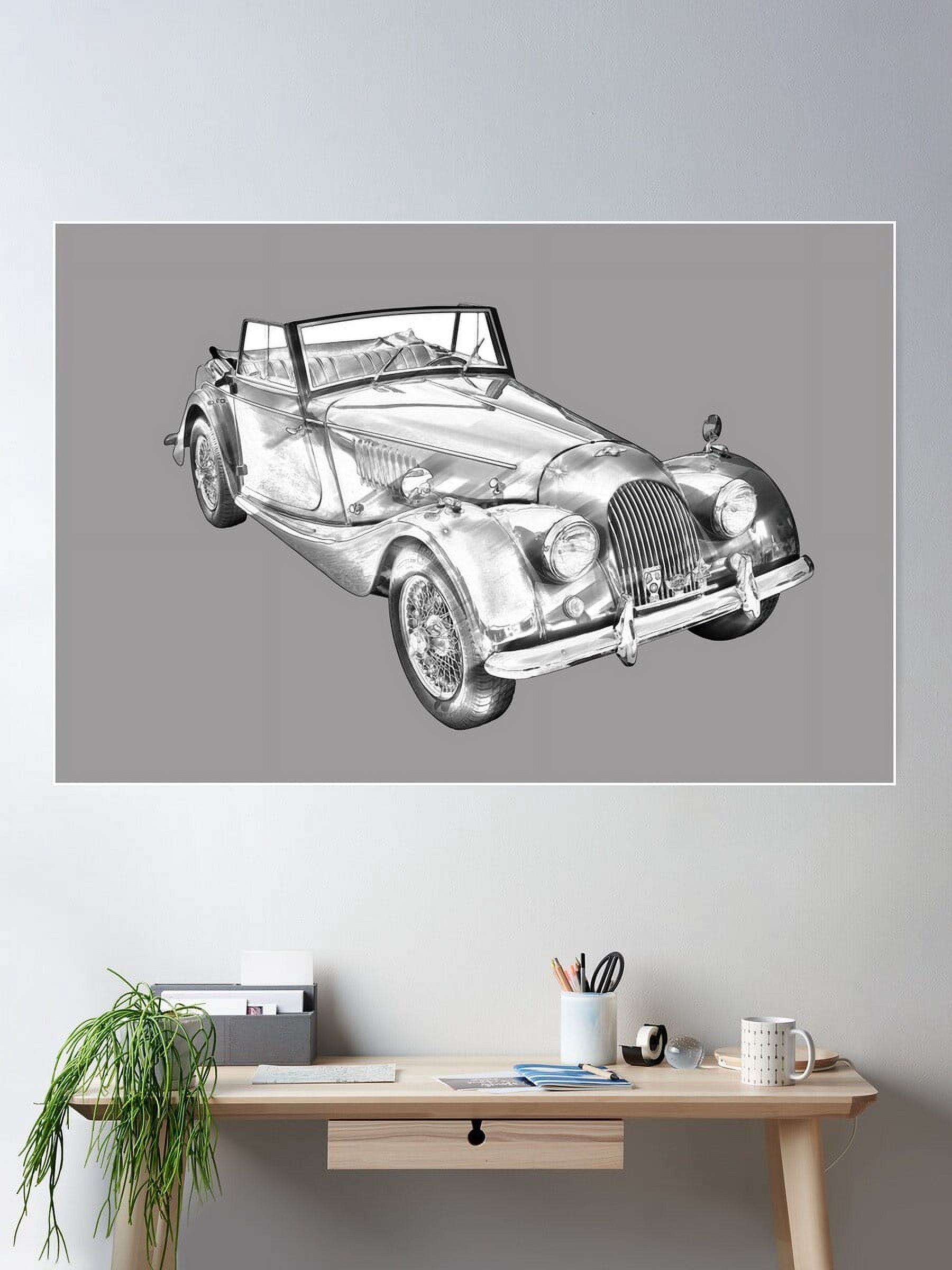 1964 Morgan Plus 4 Convertible Sports Car Illustration Poster Wall Art ...