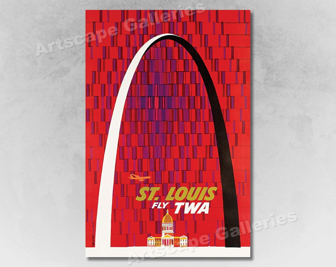 1964 "St Louis Fly TWA" Gateway Arch Vintage Style Travel, Stretched ...