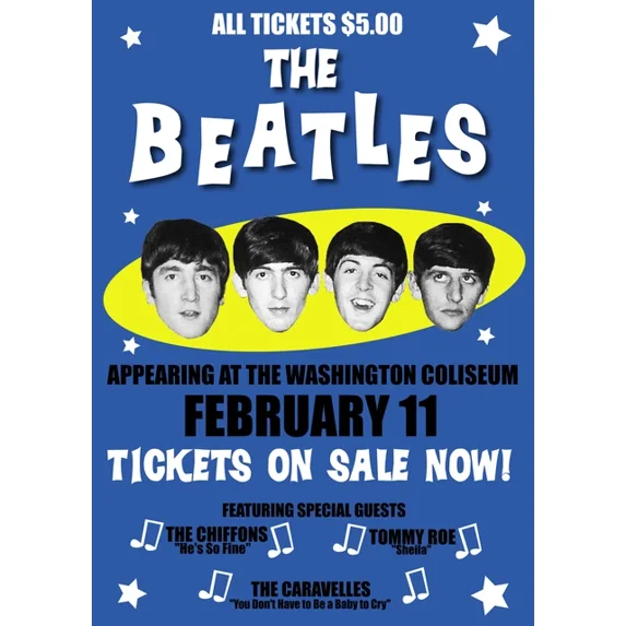 1964 The Beatles Washington Coliseum Concert Poster Print John Lennon ...