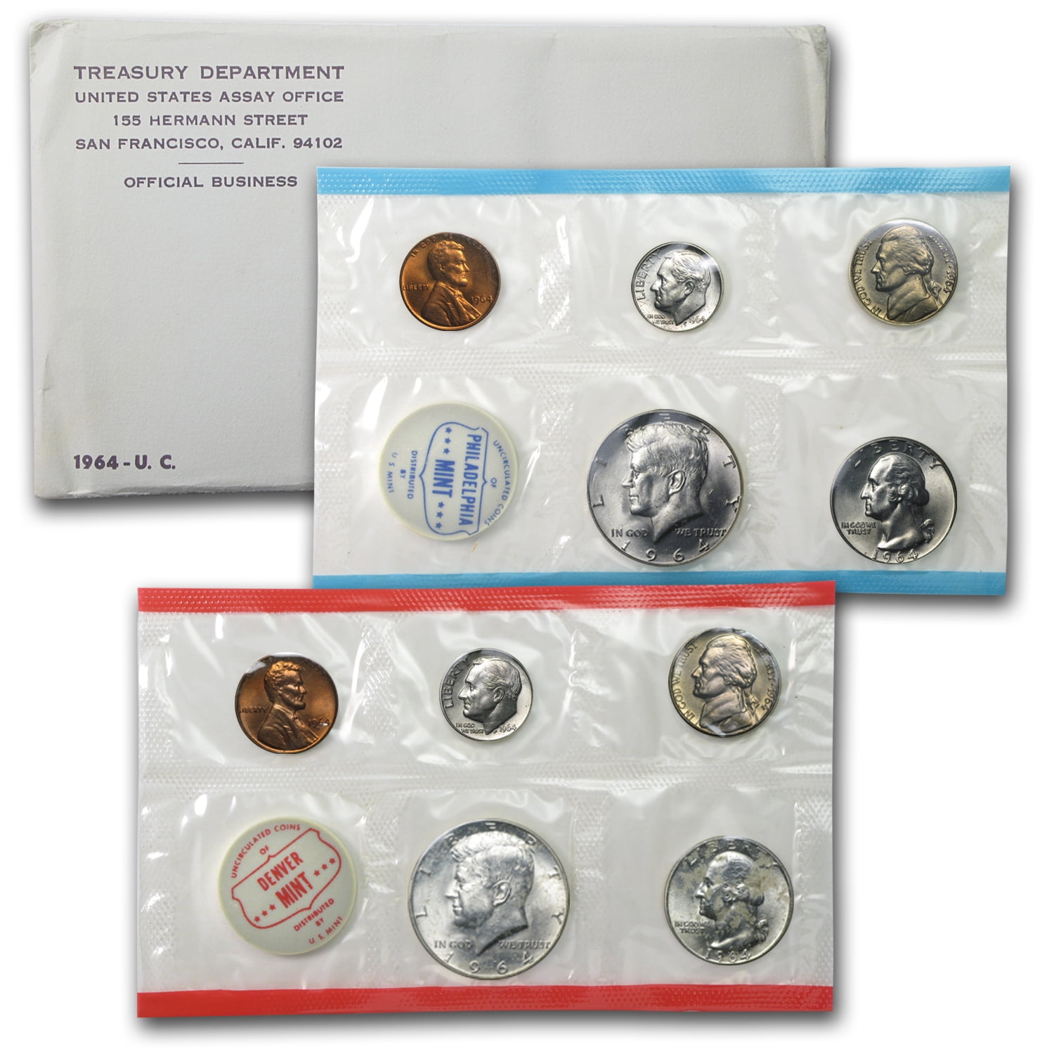 1964 U.S. Mint Set - Brilliant Uncirculated Coins with Kennedy Half ...