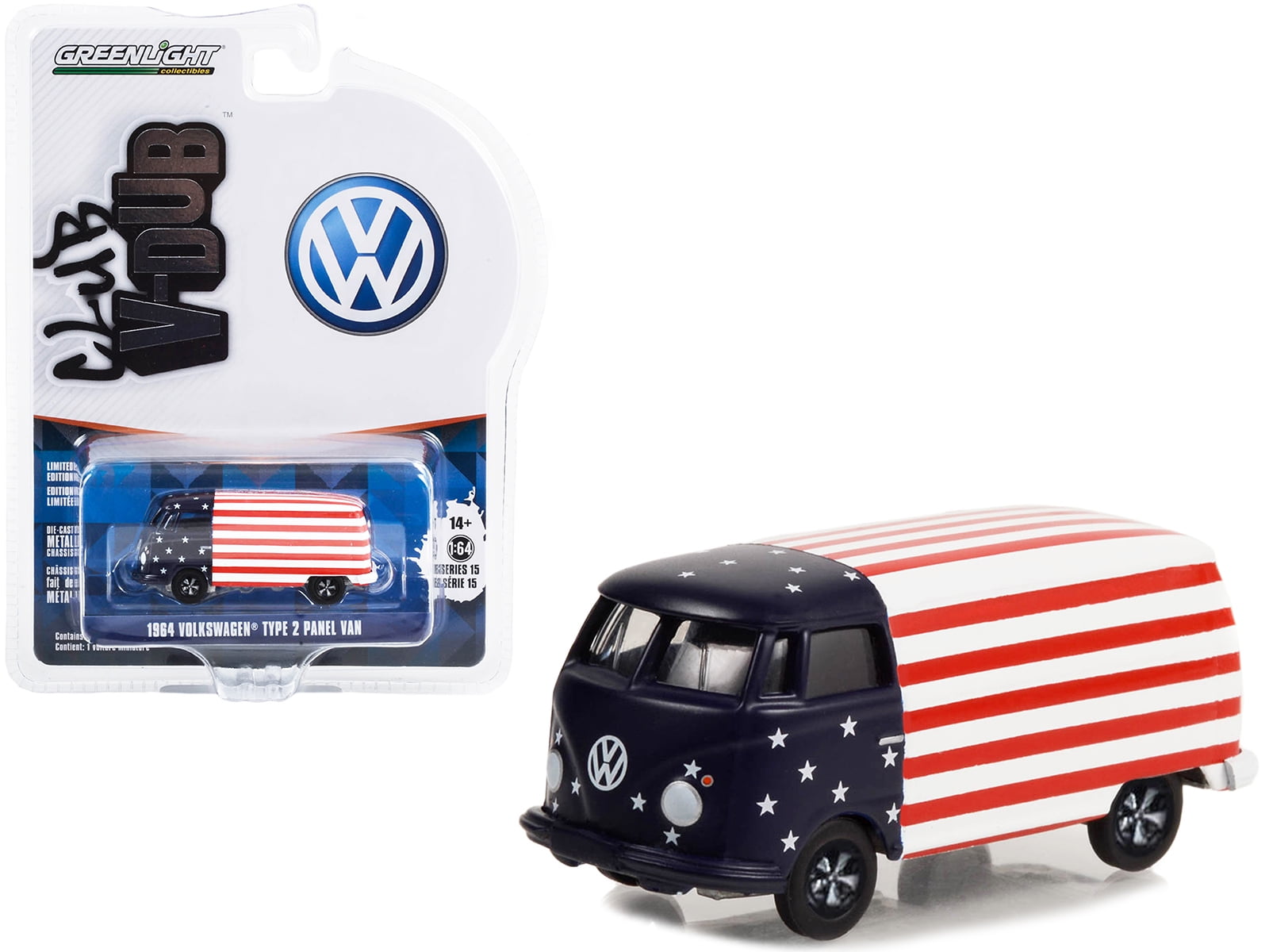 1964 Volkswagen Type 2 Panel Van American Flag Livery "Club Vee V-Dub" Series 15 1/64 Diecast ...