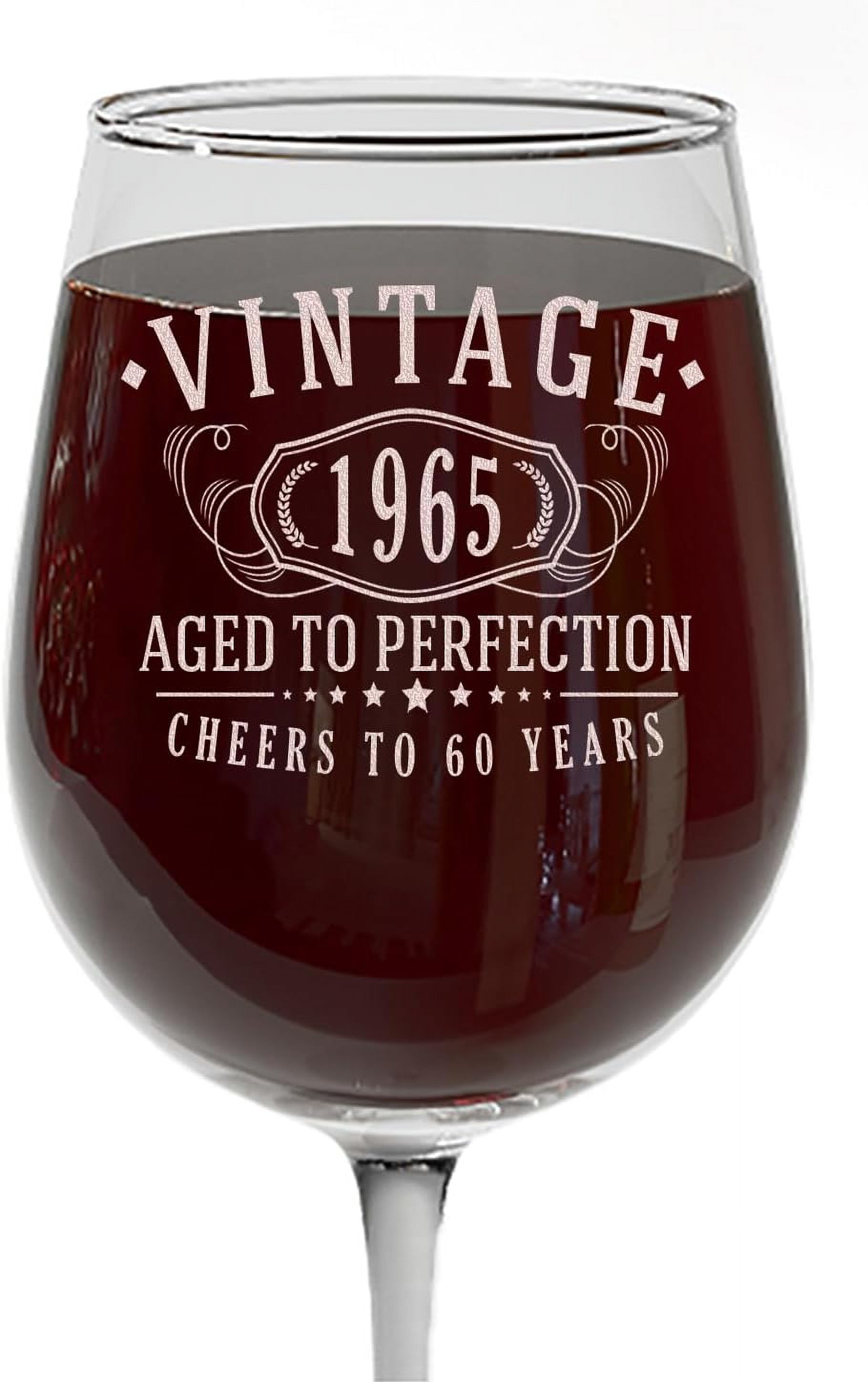 1965 Eched 16oz Semmed Wine Glass – Happy 60h Birhday Gifs for Women Men, Cheers o urning 60 ...