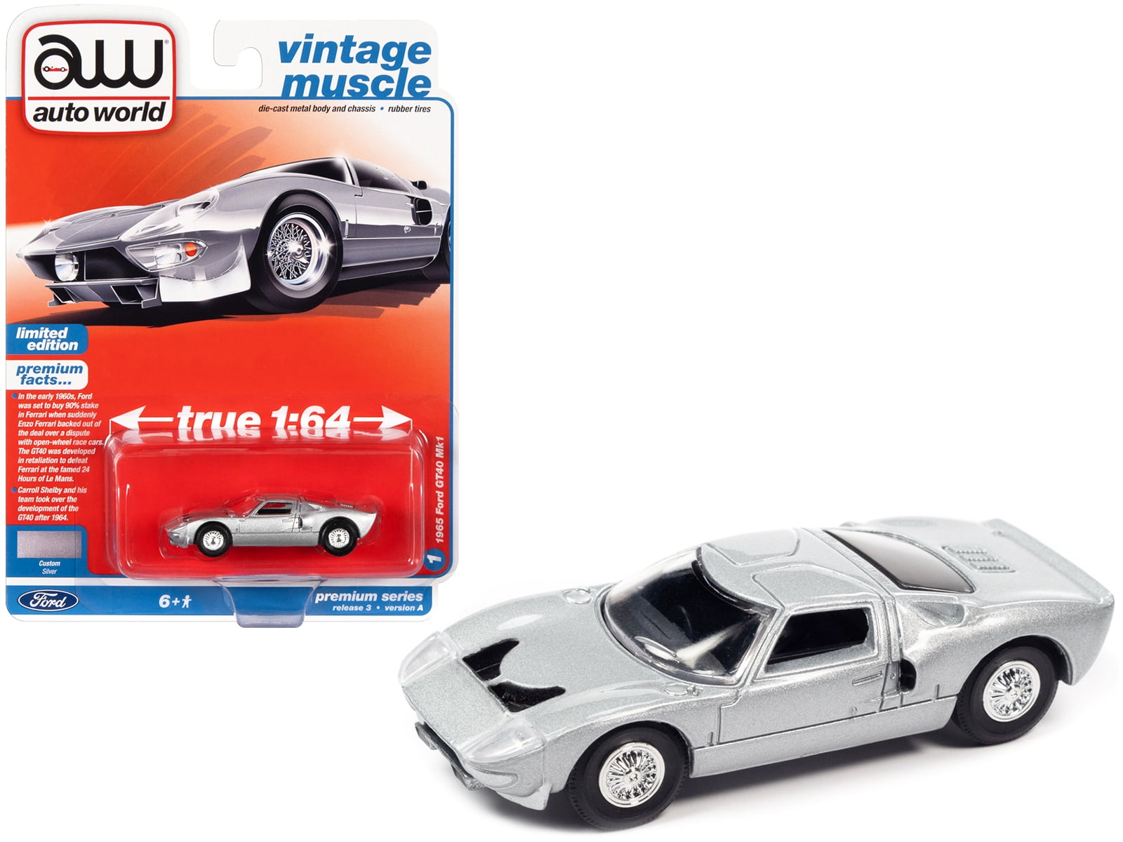 1965 Ford GT40 MK1 Silver Metallic "Vintage Muscle" Limited Edition 1/ ...