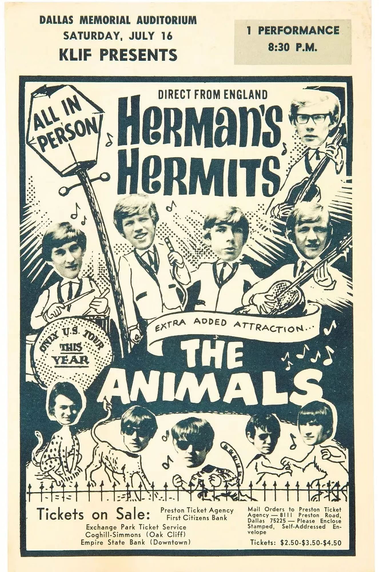 1966 HERMANS HERMITS CONCERT POSTER WALL ART PRINT THE ANIMALS POSTER ...