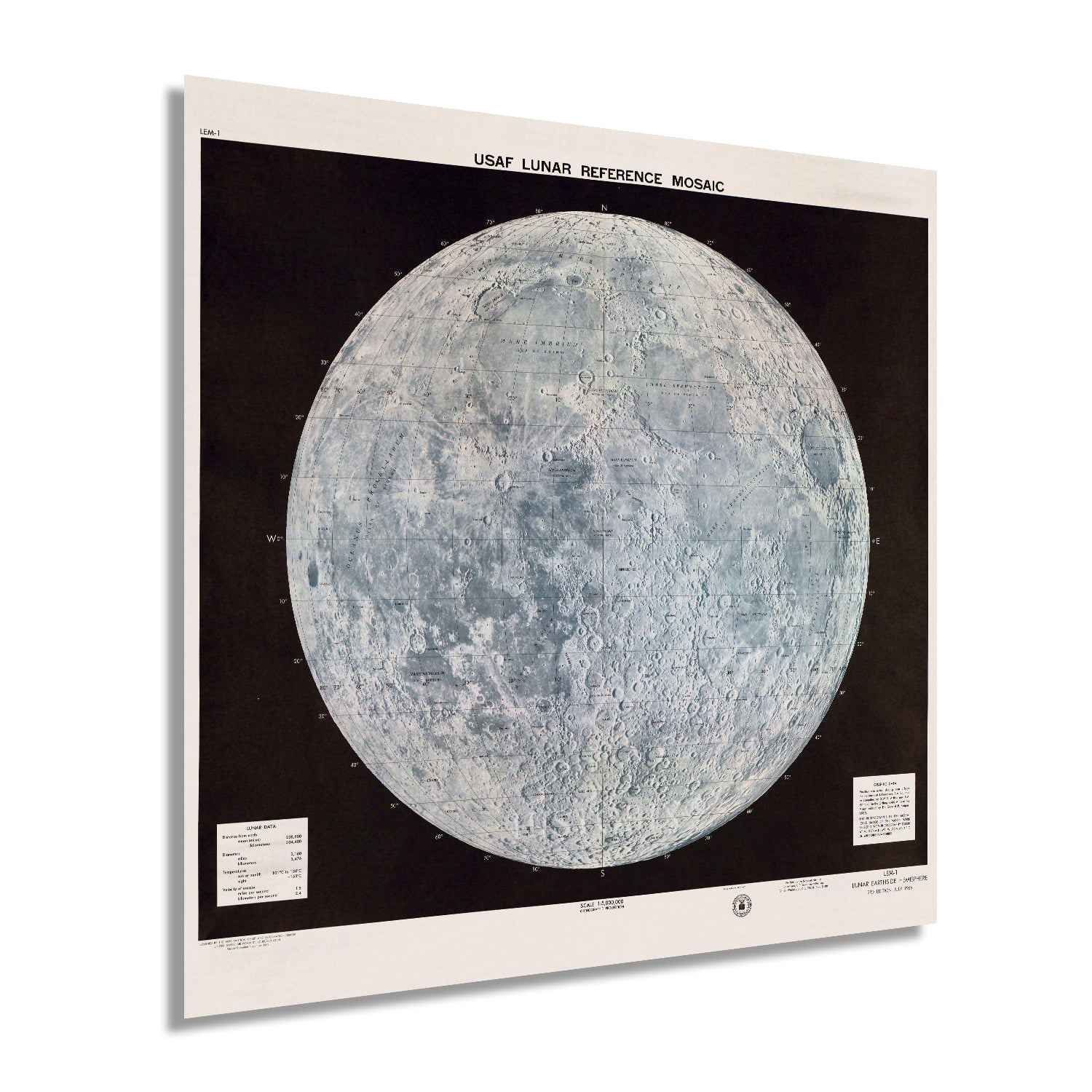 1966 Lunar Moon Map Poster - Lunar Map - Moon Poster Vintage Map with ...