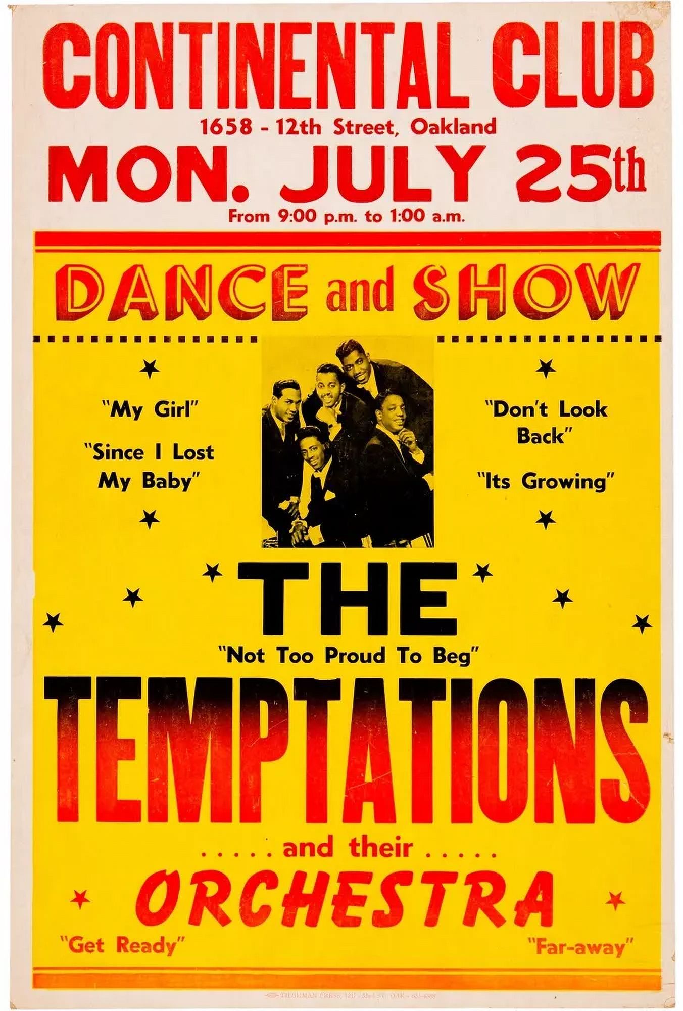 1966 THE TEMPTATIONS CONCERT POSTER WALL ART PRINT IN WHITE BORDER 11 x ...