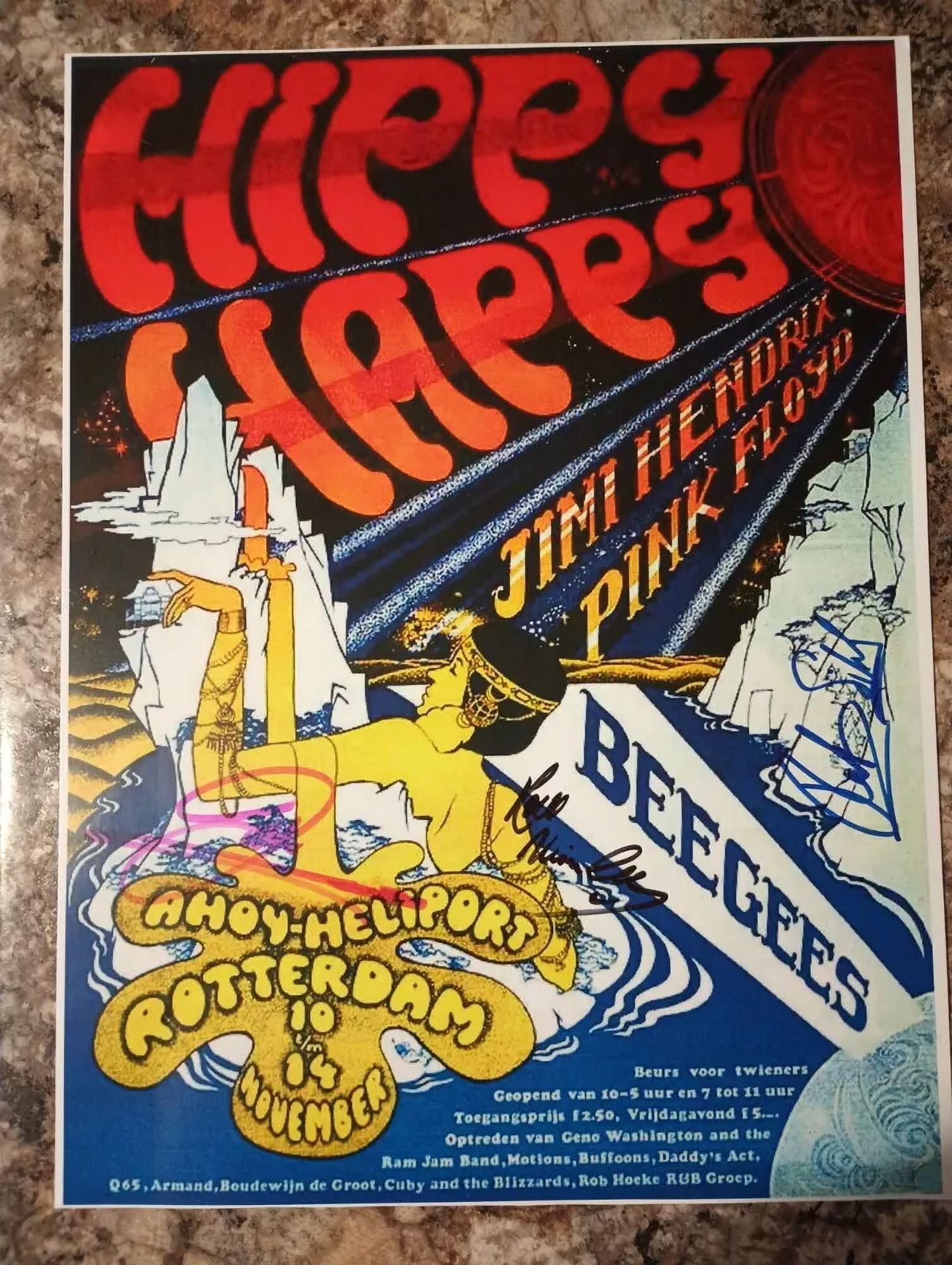1967 Bee Gees concert Poster Facsimile Signed With Jimi Hendrix es 11 x ...