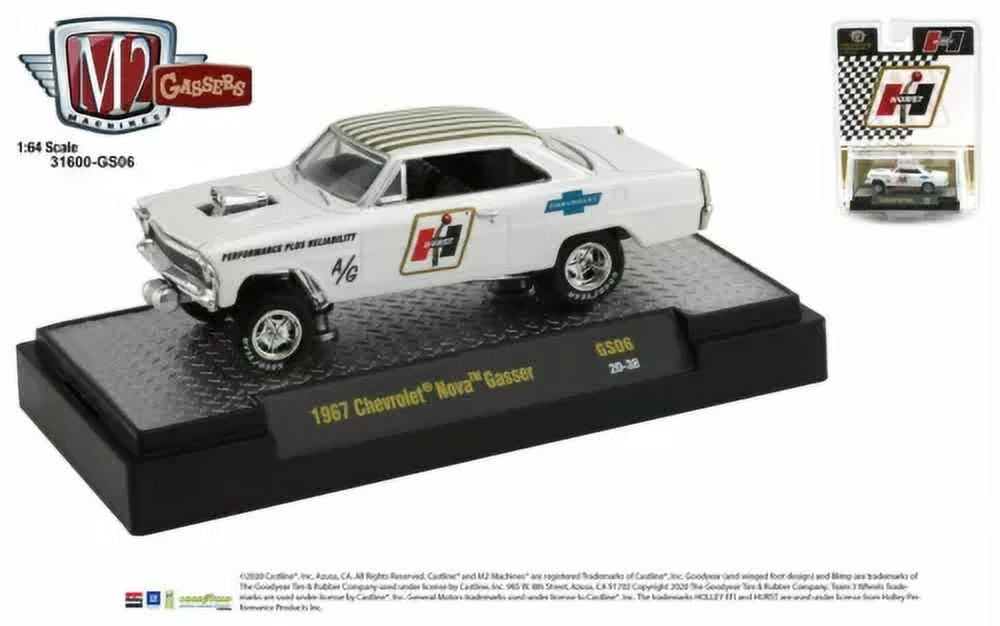 1967 CHEVROLET NOVA GASSER "HURST" WHITE & GOLD 1/64 DIECAST MODEL M2 ...
