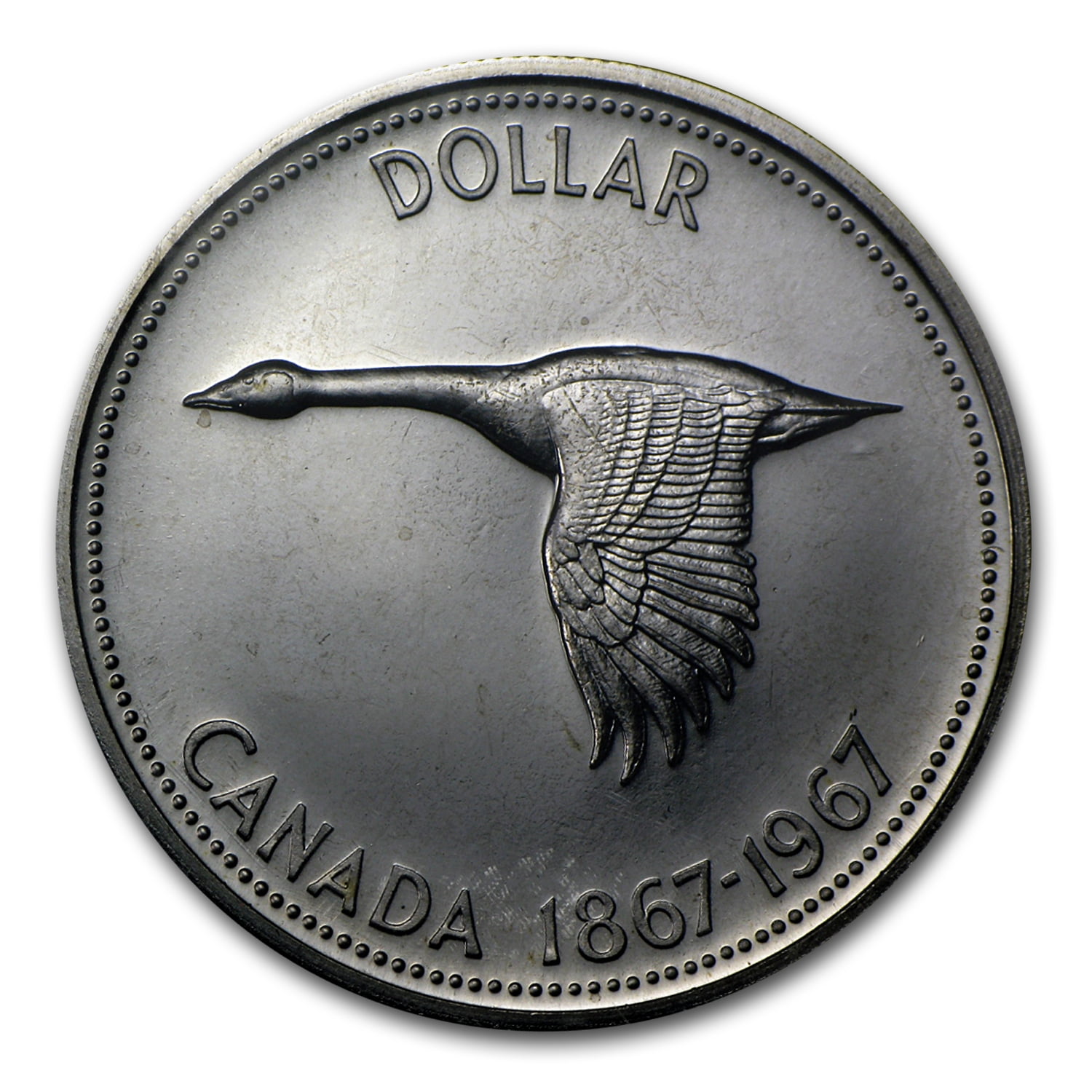 1967 Canadian Silver Dollar Coin with Flying Goose AU (.800 Fine ...