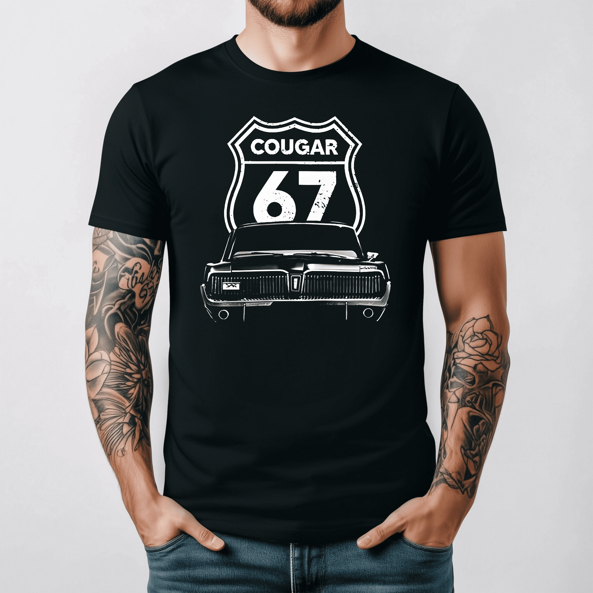 1967 Classic Muscle Car Front Grill View Highway Sign Retro Art Shirt ...