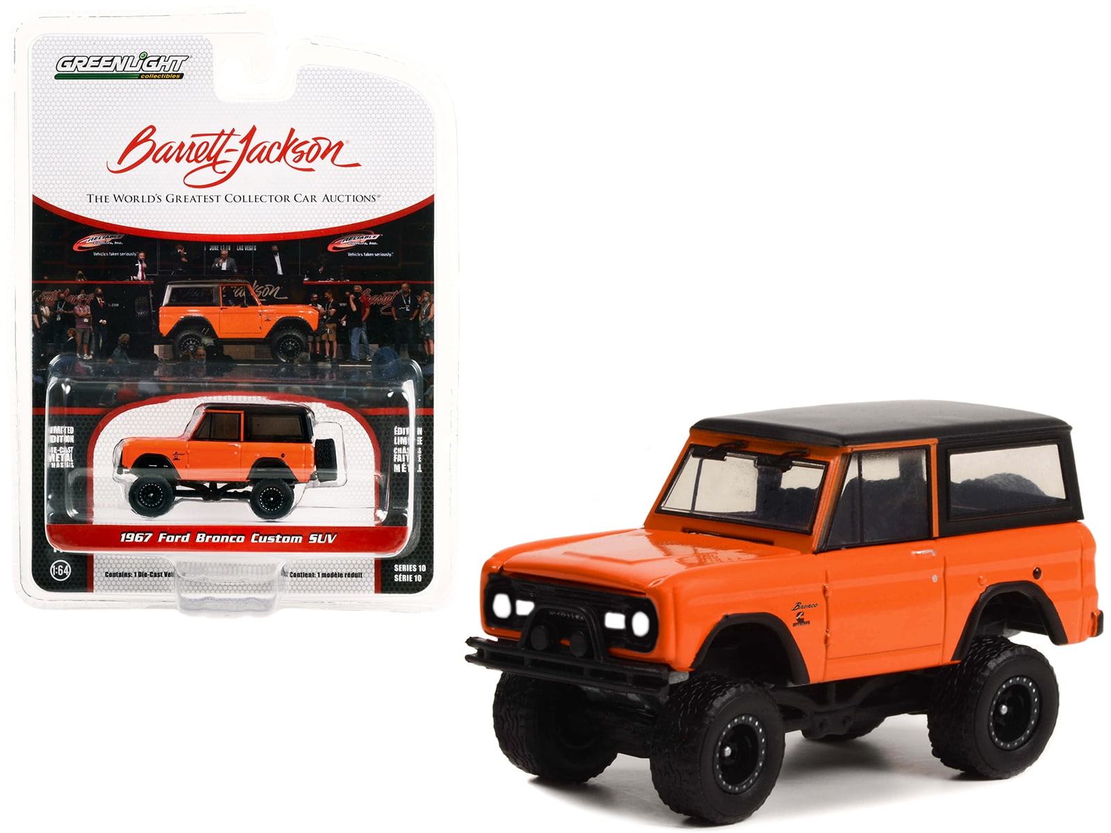 Greenlight Diecast - 1967 Ford Bronco Custom, Orange/Black Top, Barrett ...