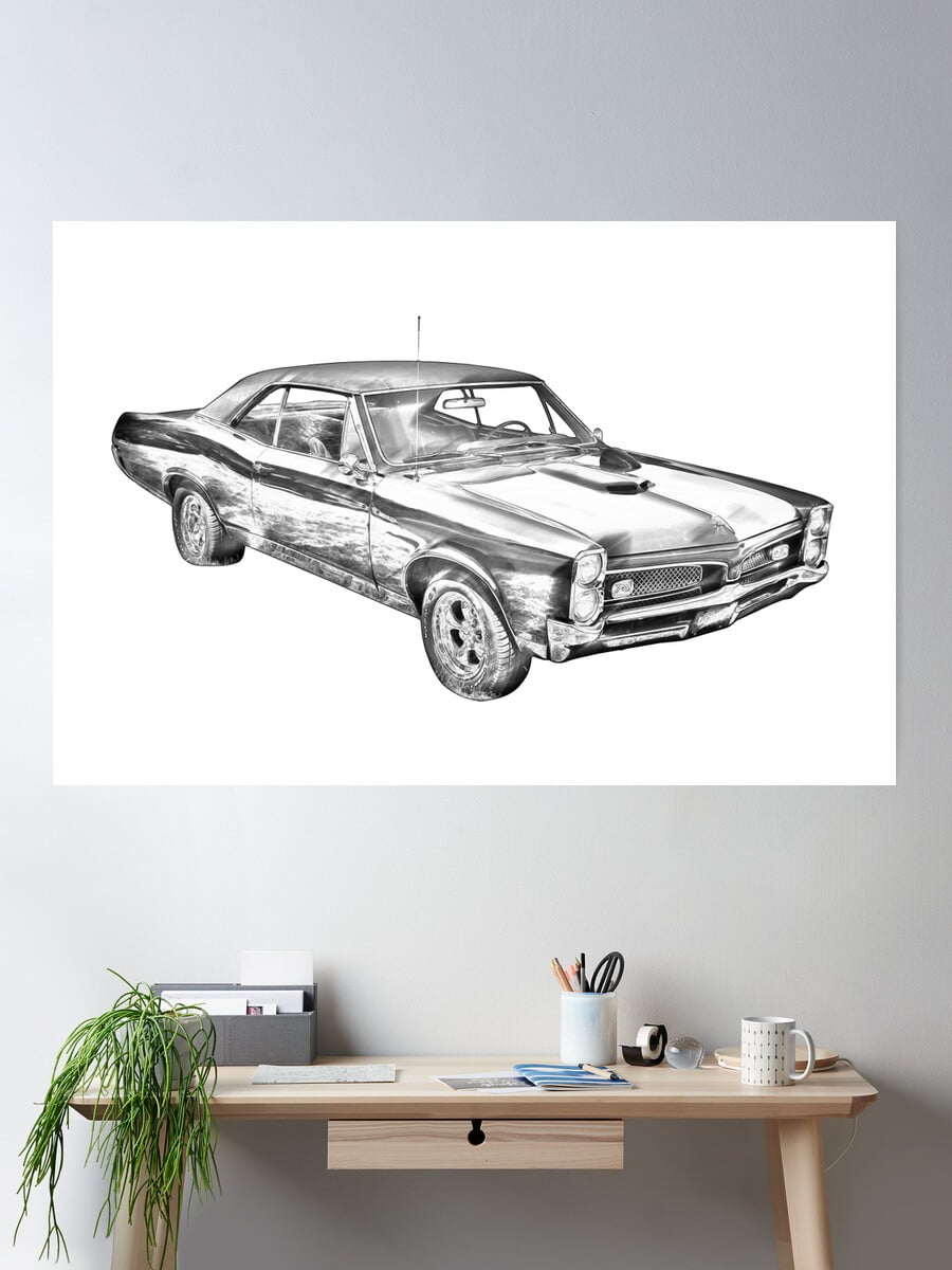 1967 Pontiac Gto Muscle Car Illustration Poster Wall Art, Modern Wall ...