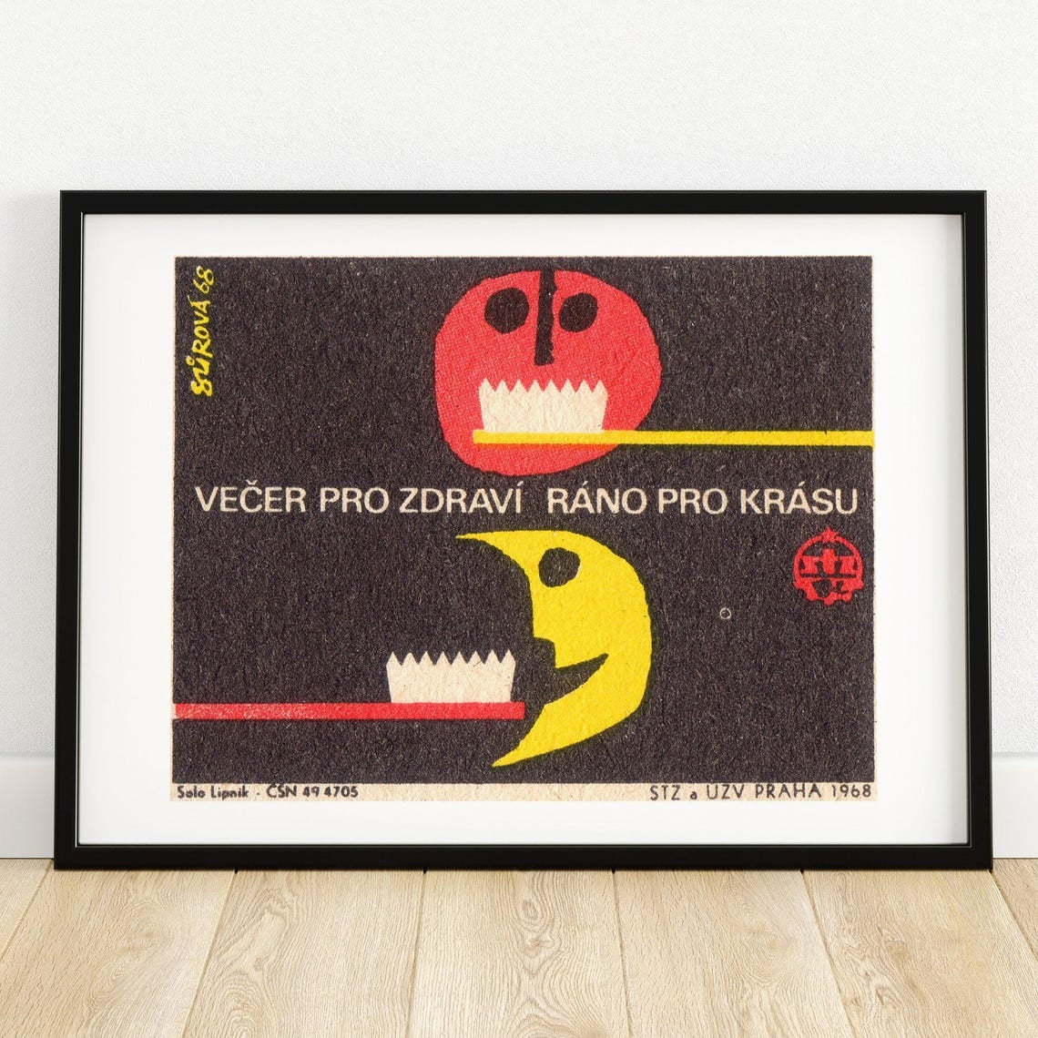 1968 Czech Art Print Bold Graphic Design Vintage Toothbrush Poster Mid ...