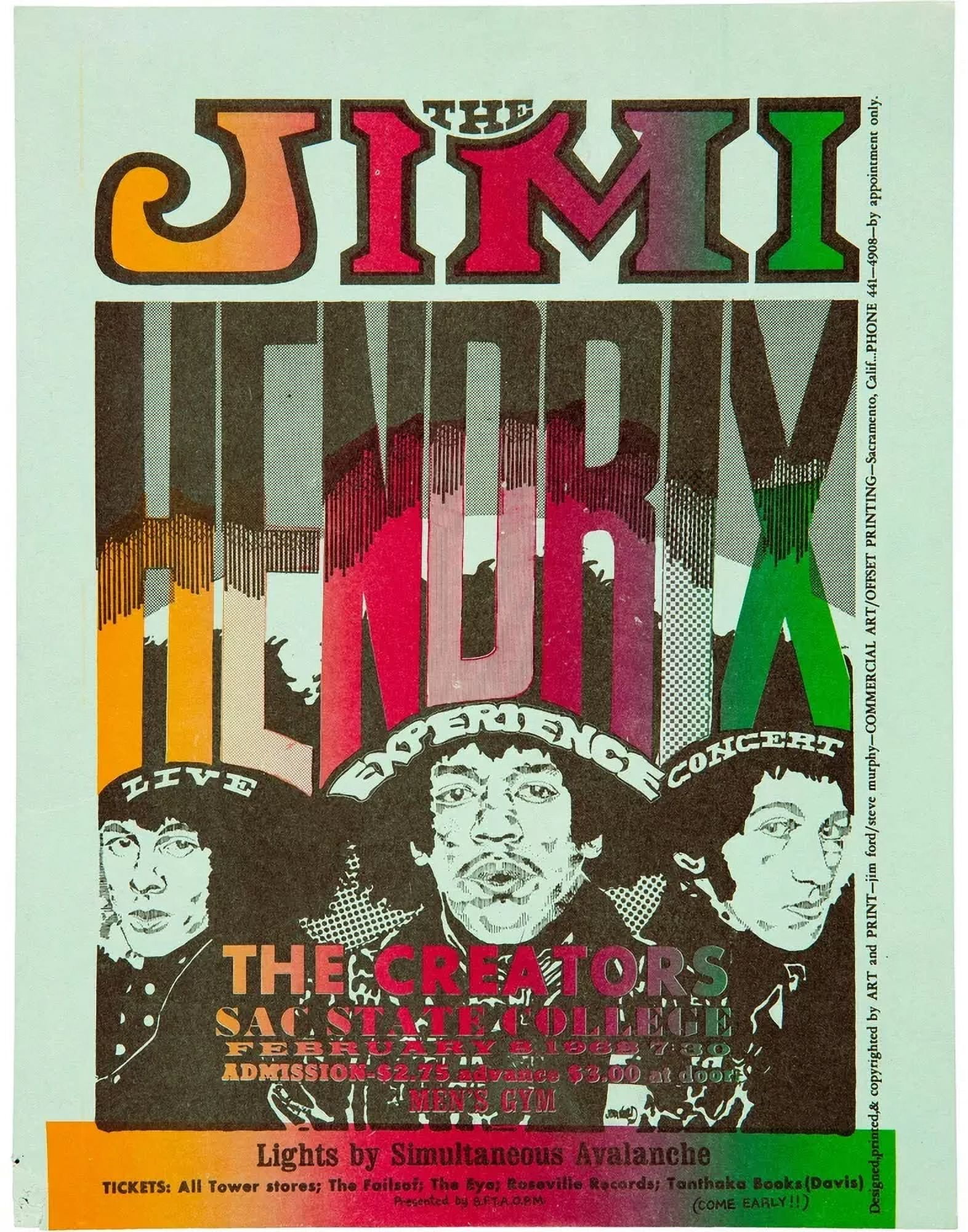 1968 Jimi Hendrix Concert poster Wall Art Print Sacramento es 16 x 24 ...