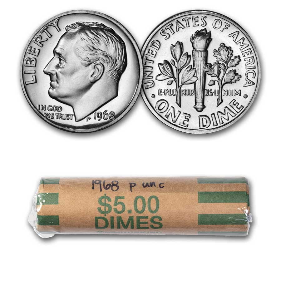 1968 Roosevelt Dime 50-Coin Roll BU - Walmart.com