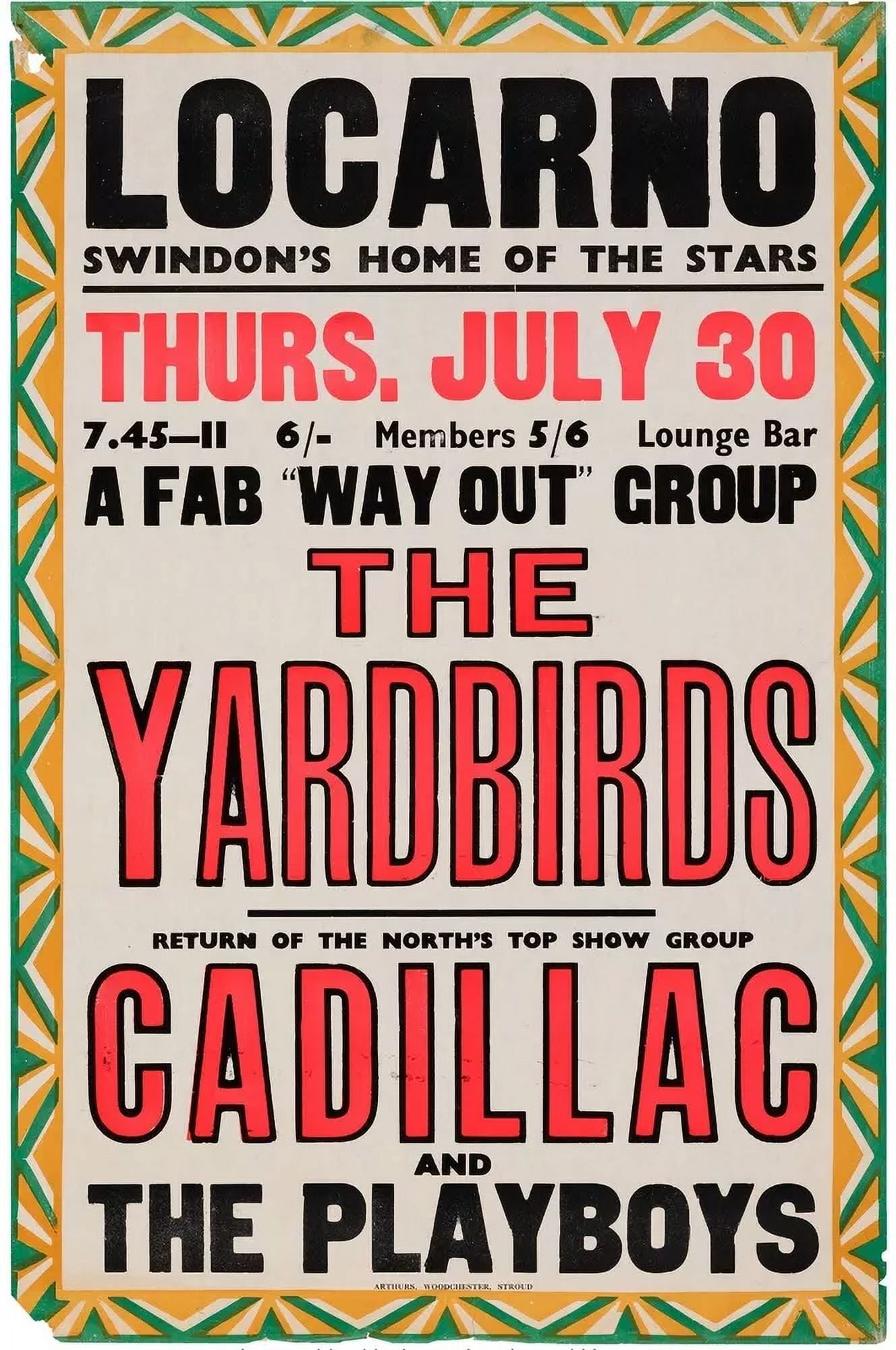 1968 THE YARDBIRDS CONCERT POSTER WALL ART PRINT CADILLAC AND THE ...