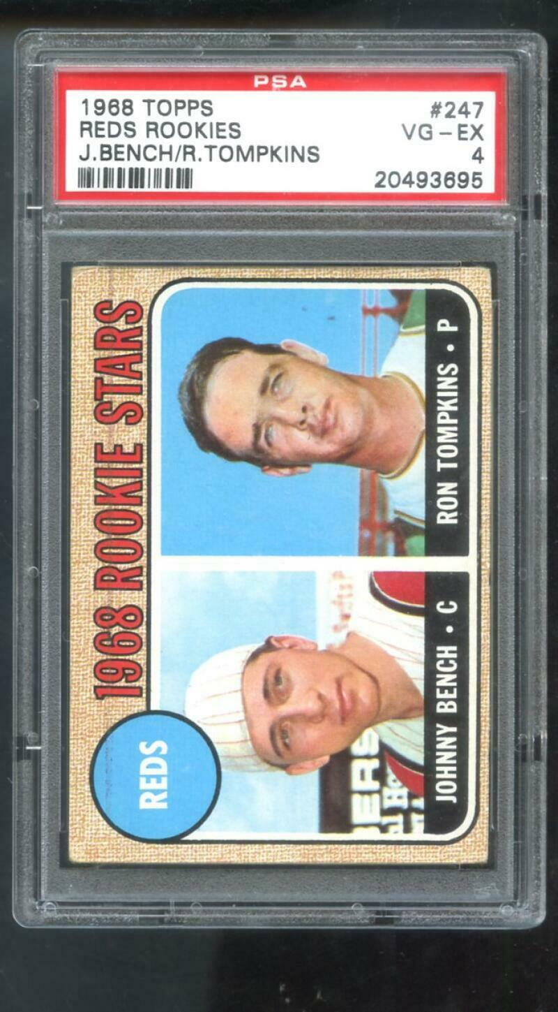1968 Topps #247 Johnny Bench ROOKIE Star Ron Tompkins Reds PSA 4 Graded ...