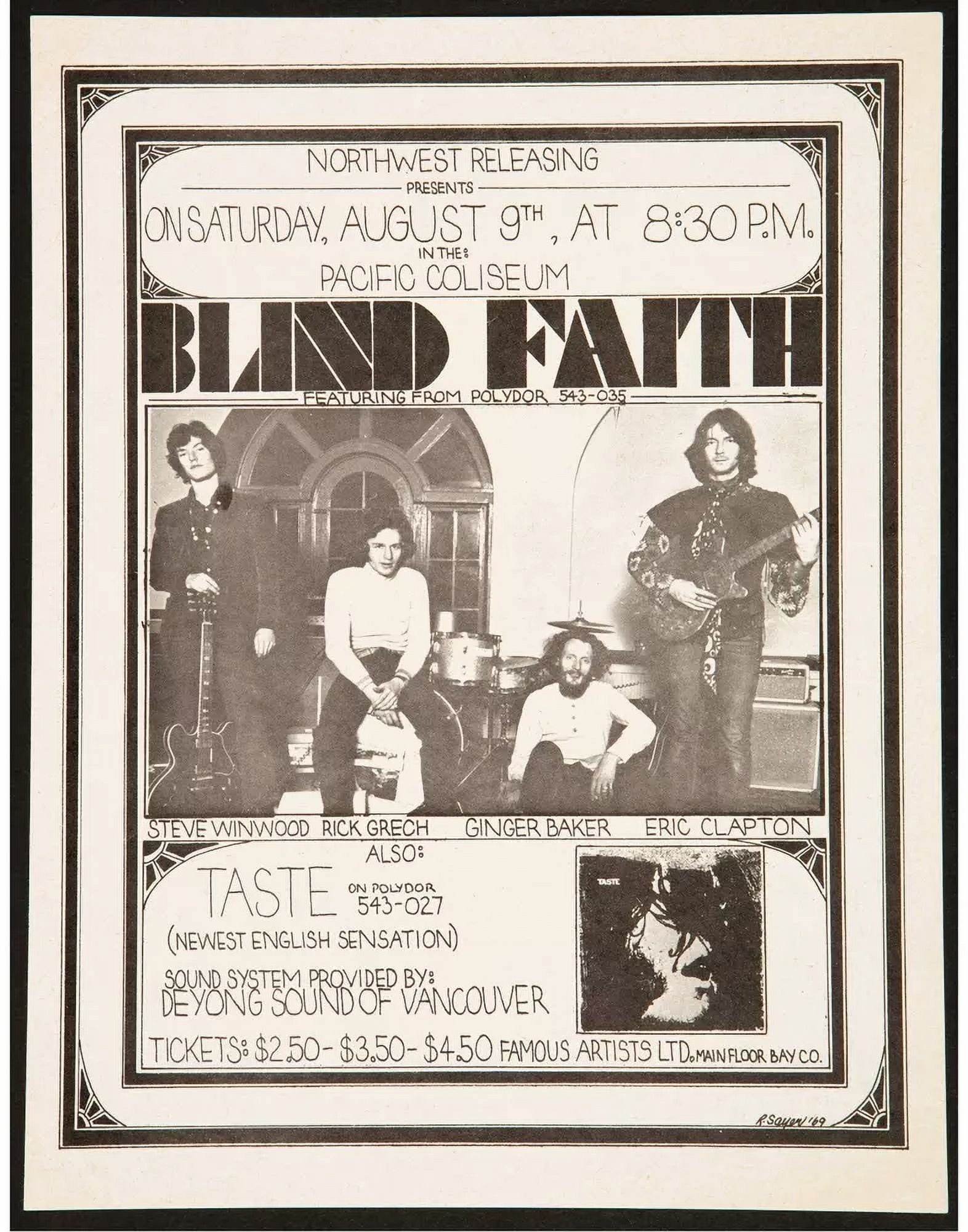 1969 BLIND FAITH CONCERT POSTER WALL ART PRINT in ERIC CLAPTON 11 x 17 ...