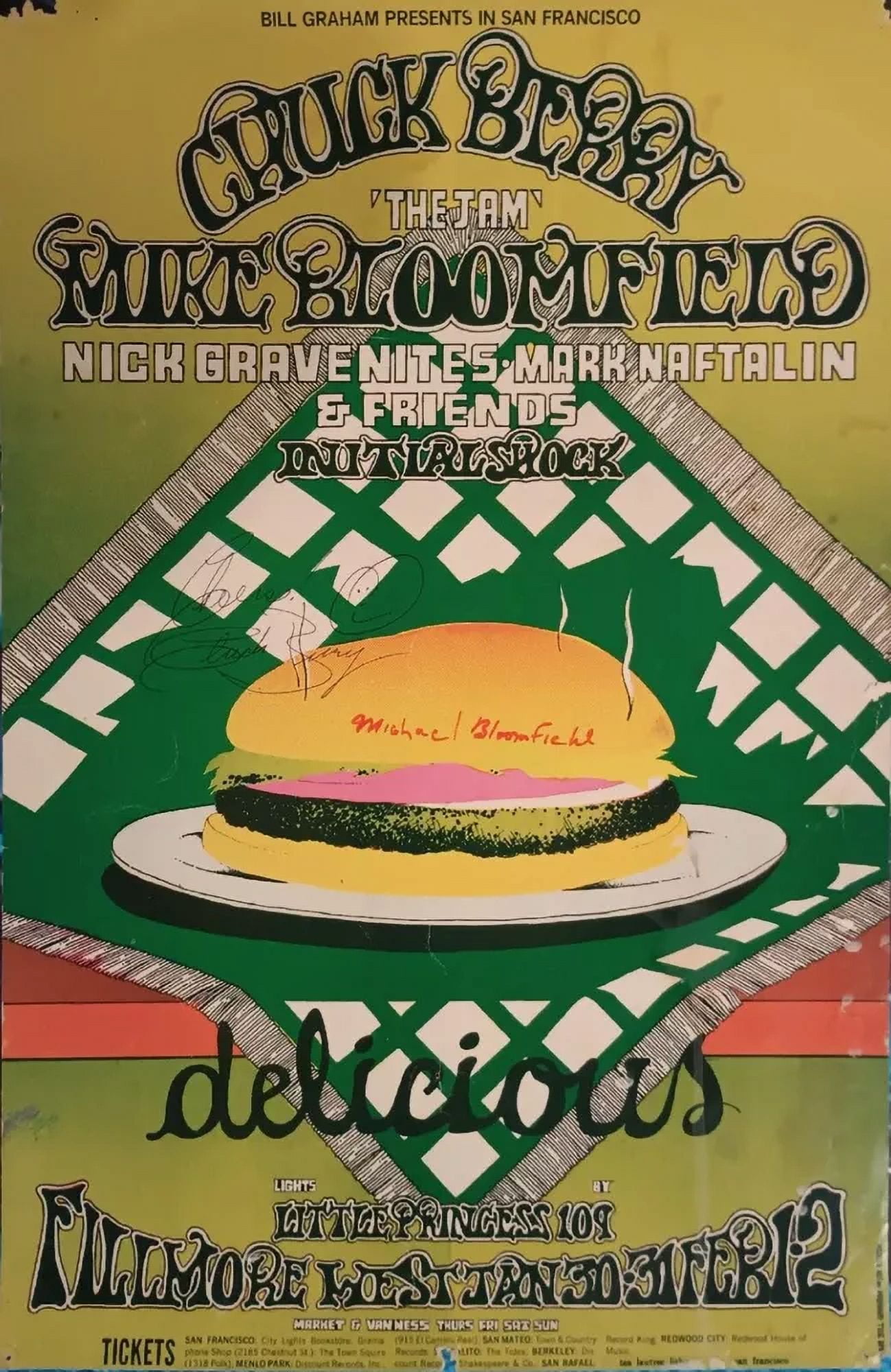 1969 Chuck Berry And Mike Bloomfield Concert Poster Wall Art Print in ...