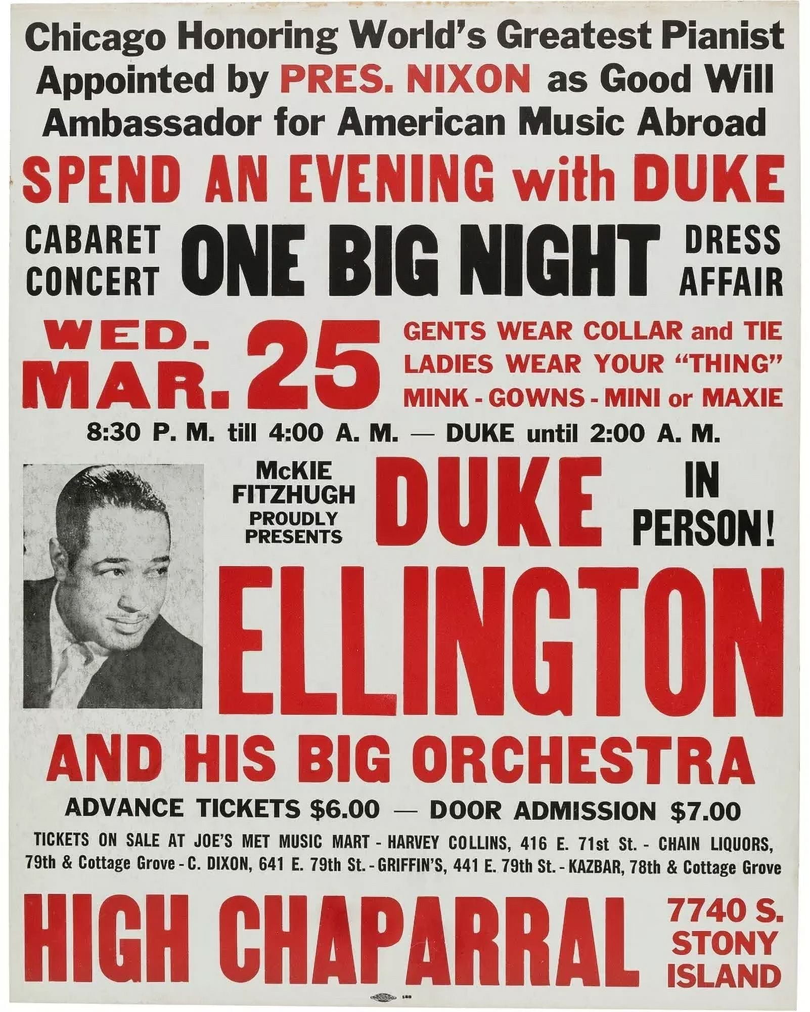 1969 DUKE ELLINGTON CONCERT POSTER WALL ART PRINT ES 11 x 17 Inch ...
