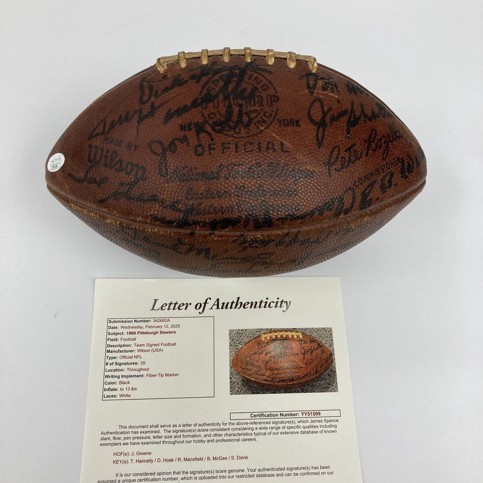 1969 Pittsburgh Steelers Team Signed Wilson NFL Game Football JSA COA ...