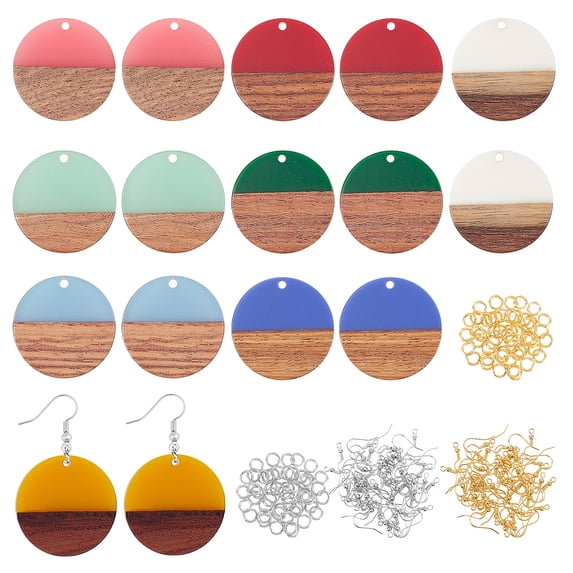 196PCS Resin Wooden Earring Pendants Flat Round Resin Walnut Wood ...