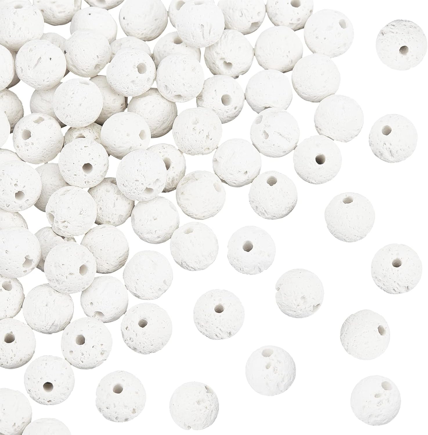 196pcs 8mm Natural Lava Beads White Bead Strand Round Gemstone Loose ...