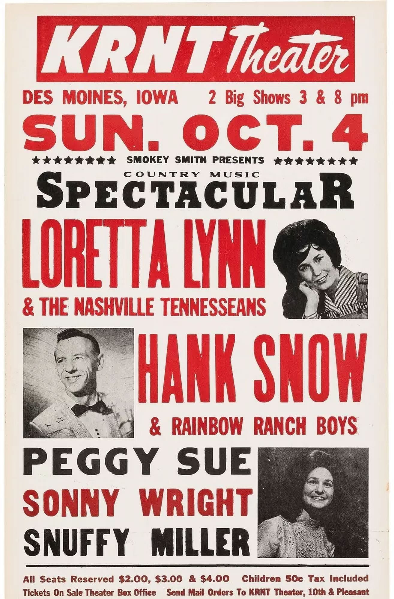 1970 Loretta Lynn concert Poster Wall Art PRINT Peggy Sue es 16 x 24 ...