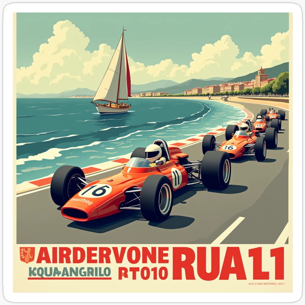 1970 Monaco Grand Prix Vintage Racing Poster Sticker Phone Decal Water ...