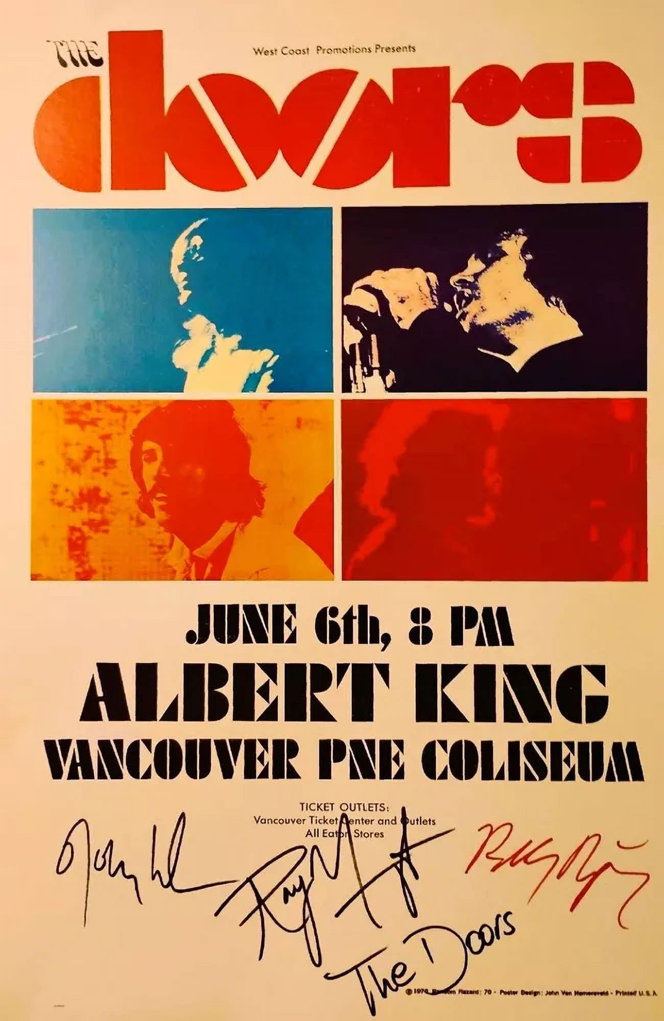 1970 THE DOORS CONCERT POSTER WALL ART PRINT FACSIMILE SIGNED ES 16 x ...