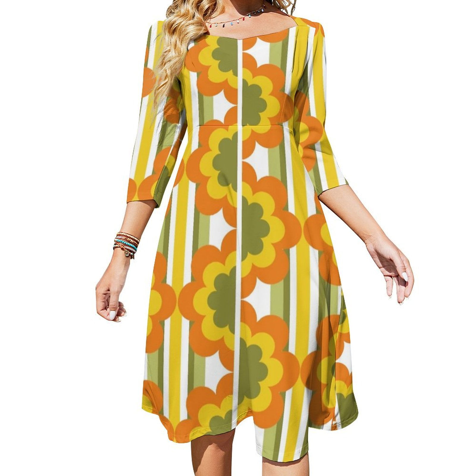 1970's Pattern Retro 70s Vintage Seventies Style Sweetheart Knot Flared ...