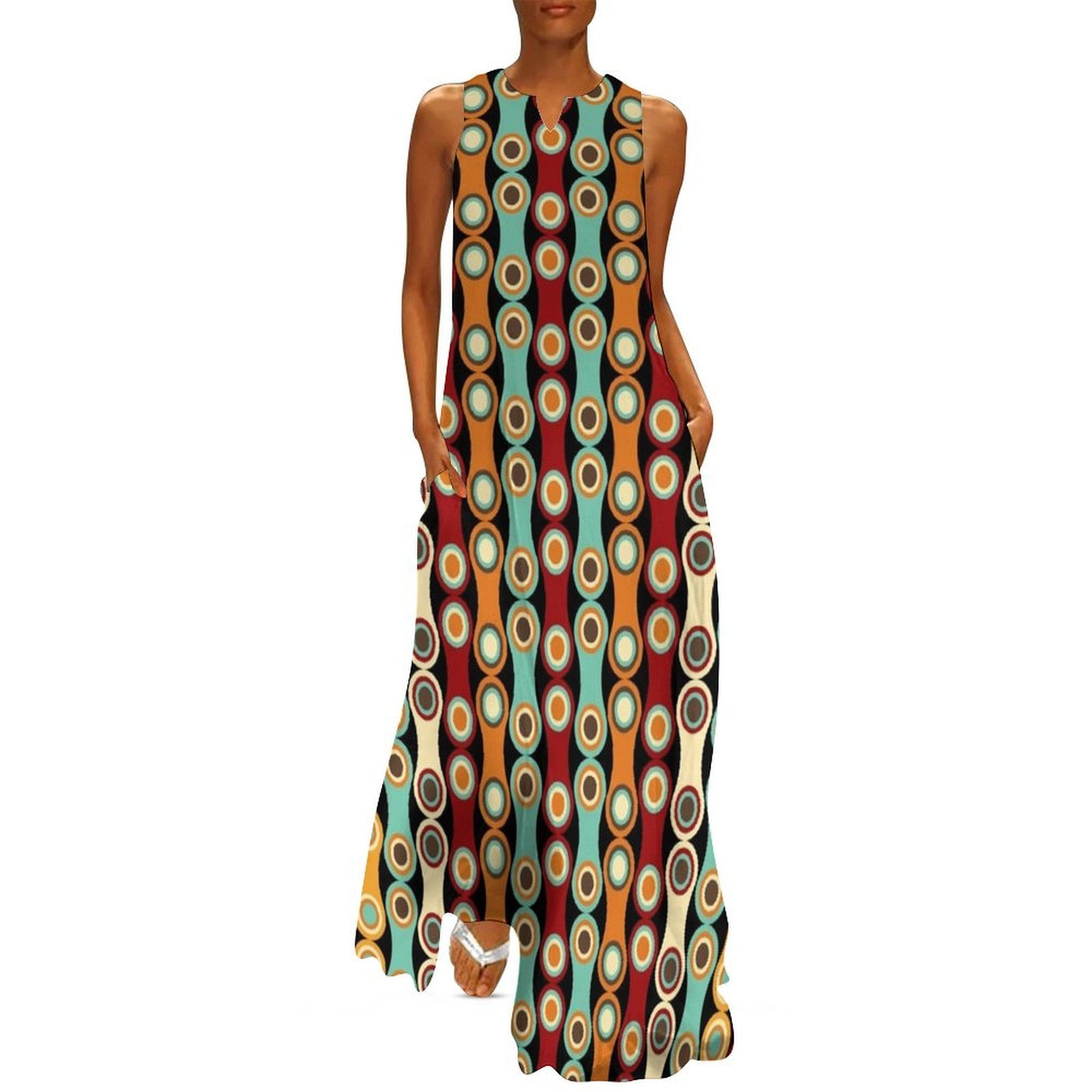 1970's Style Retro Bohemian Sevties Vintage Pattern Long Dress Wom's ...