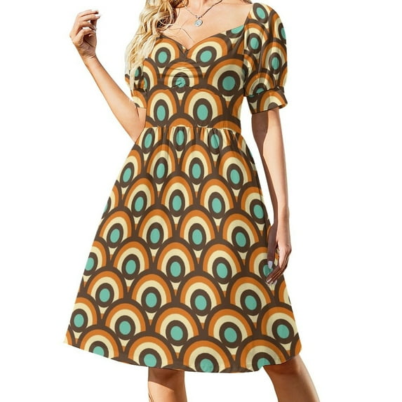 1970's Style Retro Seventies Vintage Pattern Sleeveless Dress Beachwear ...