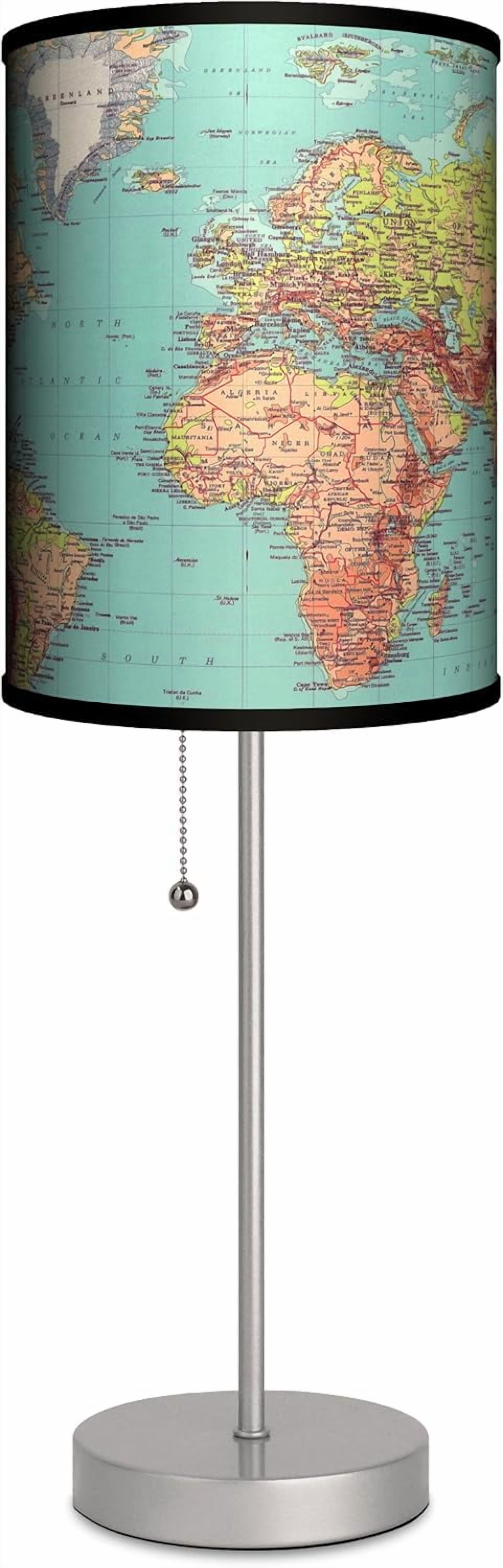 1970's Vintage World Map United States Table Lamp, Travel Art Printed ...