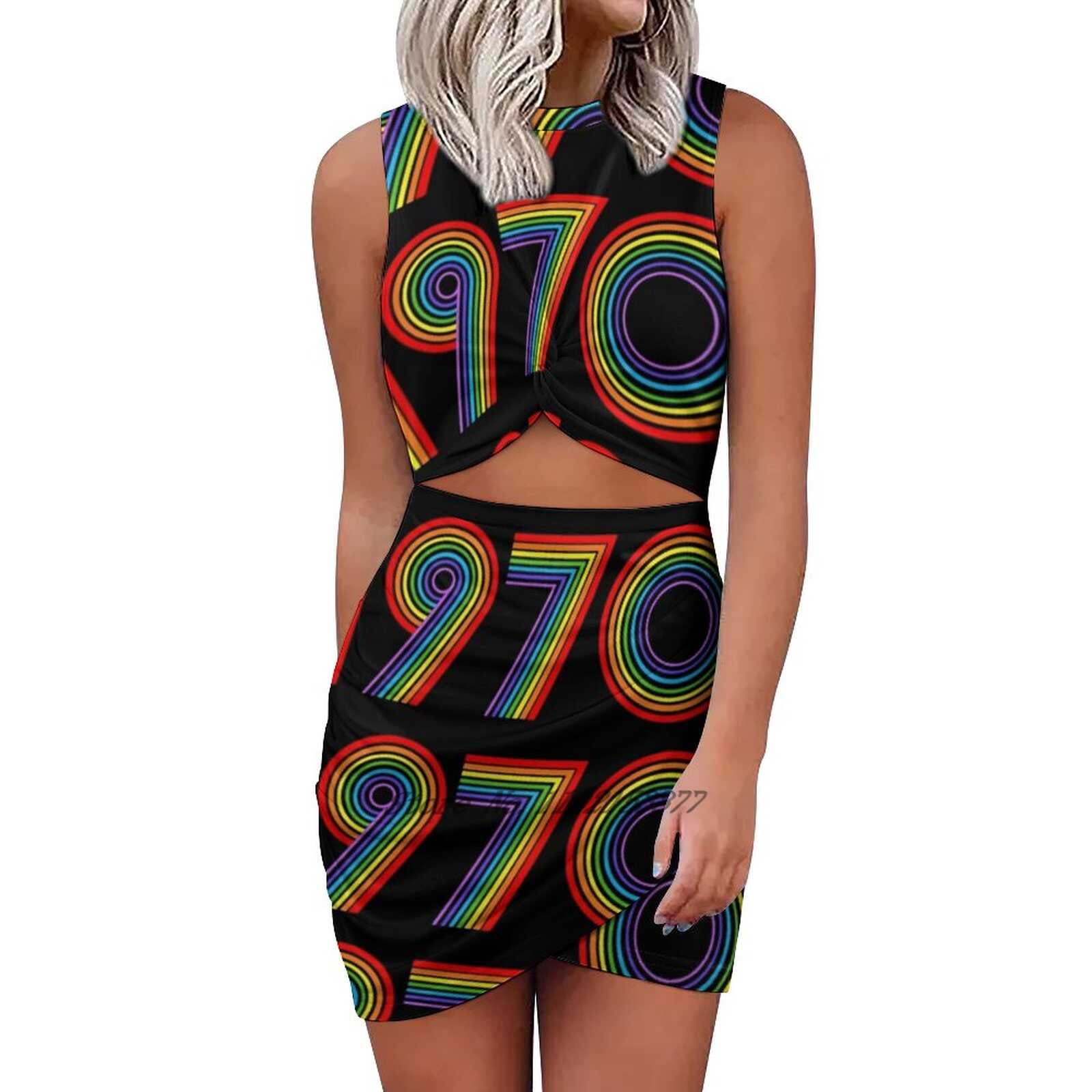 1970S Retro Disco Font Loose Pocket Dress Women Casual V Neck Dress Printed Dress 1970S Disco ...
