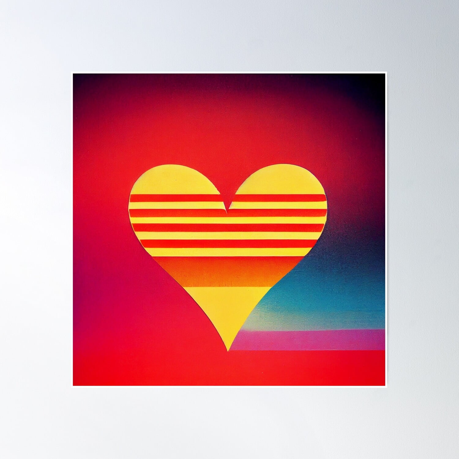 1970S Retro Heart Design Poster Wall Art, Modern Wall Decor, 8x12 ...