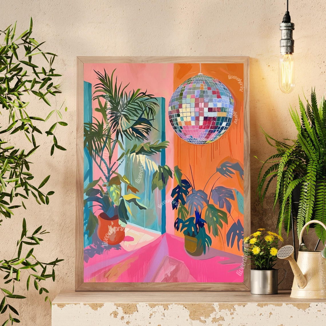 1970S Retro Inspired Disco Interior Groovy Pink Wall Art Eclectic Disco ...