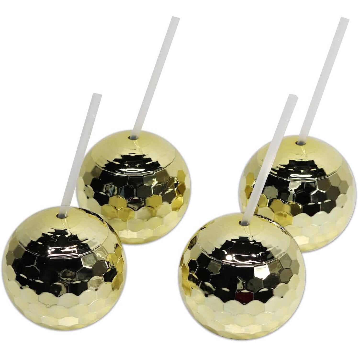 1970s Disco Ball Cups, 20 oz Drink Tumbler with Straw, Gold, 4-Pack ...