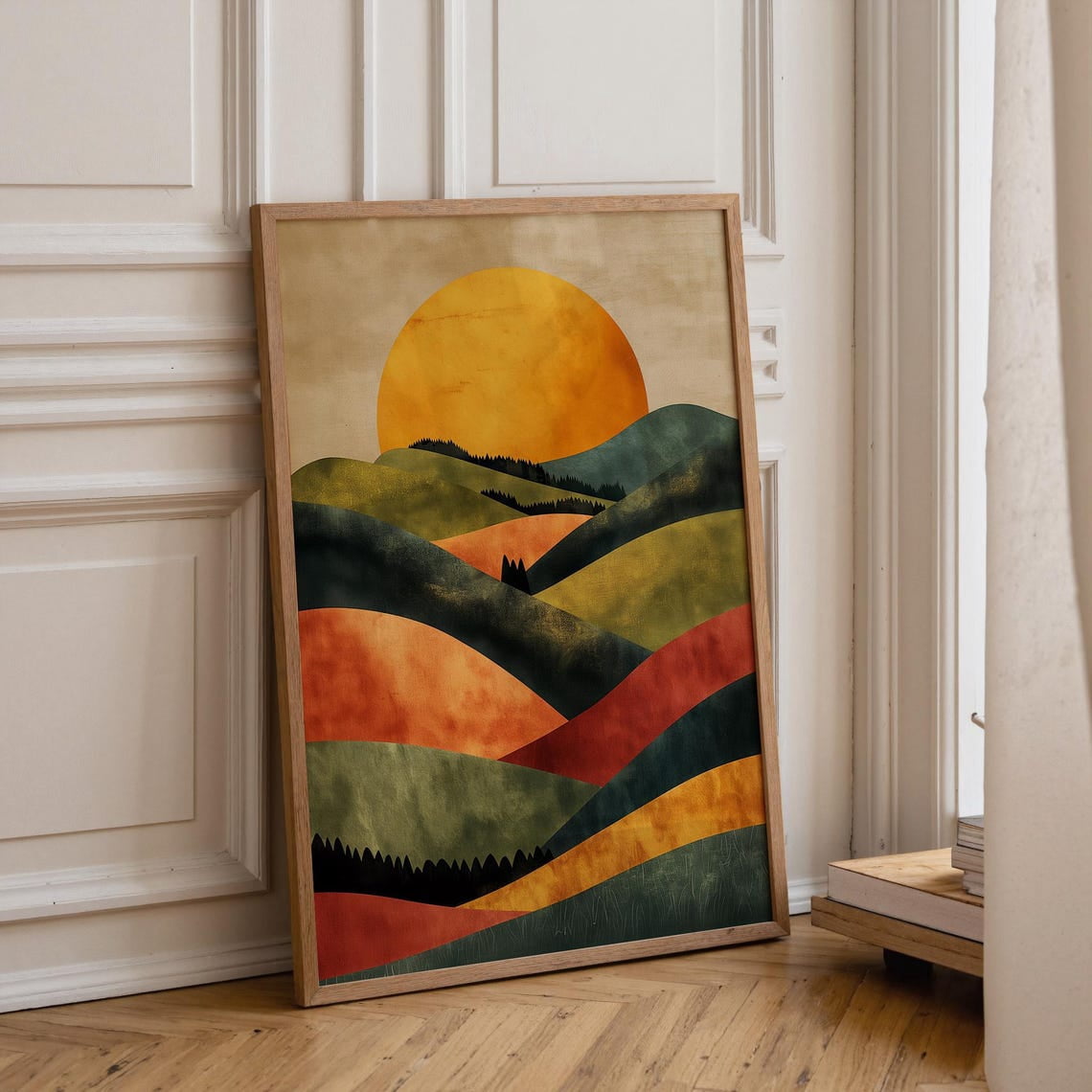 1970s Retro Landscape Mid Century Modern Desert Sun Earth Tone Mountain ...