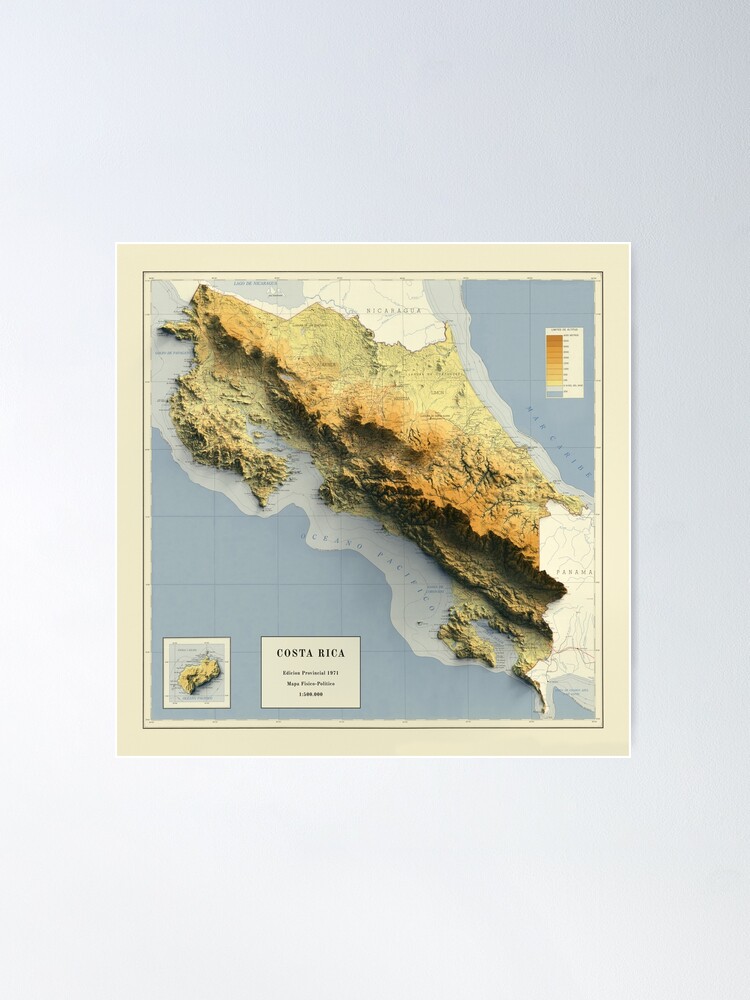 1971 Costa Rica Relief Map 3D digitally-rendered Poster - Walmart.com