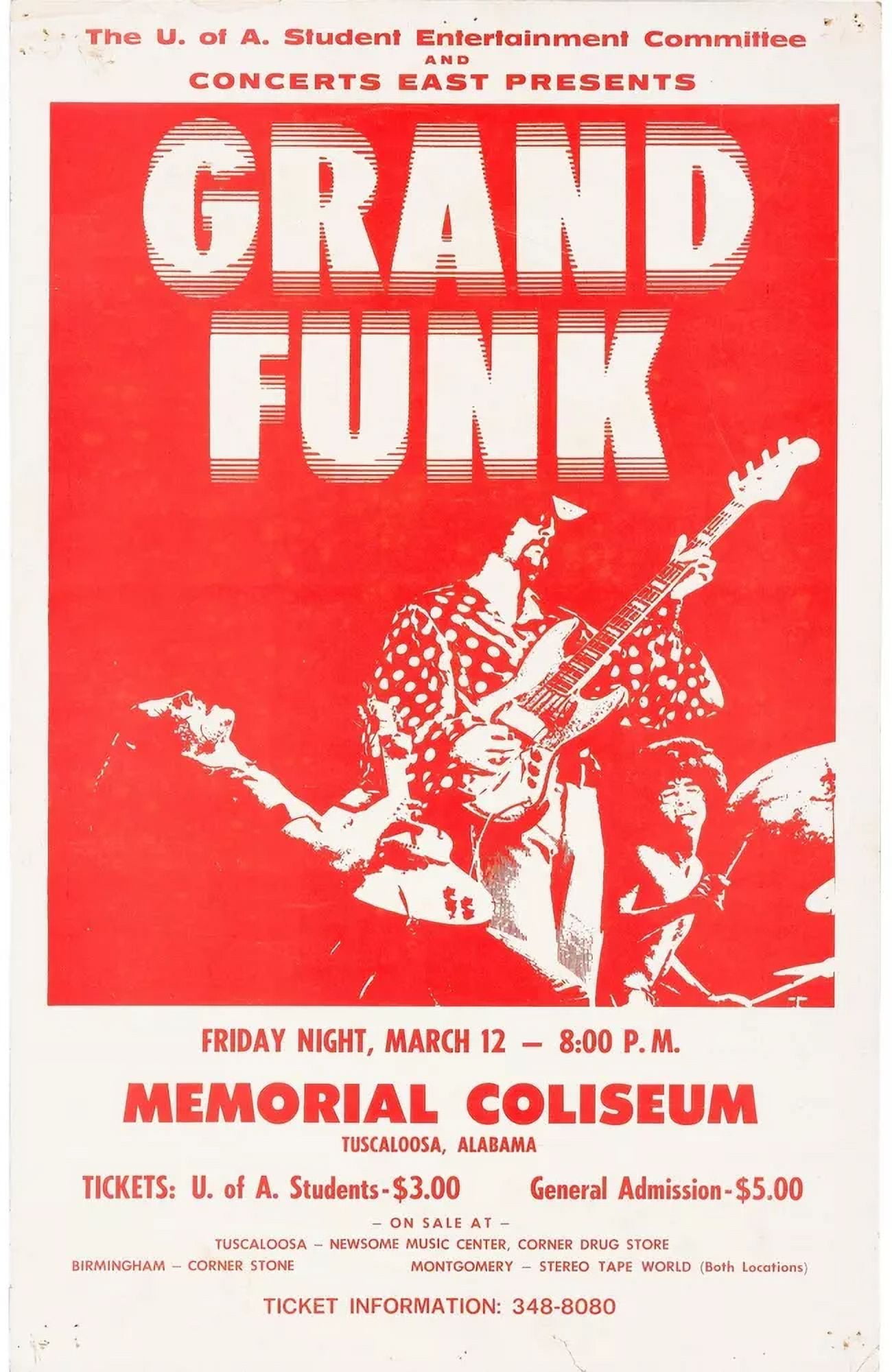 1971 GRAND FUNK RAILROAD CONCERT POSTER WALL ART PRINT ALABAMA 24 x 36 ...