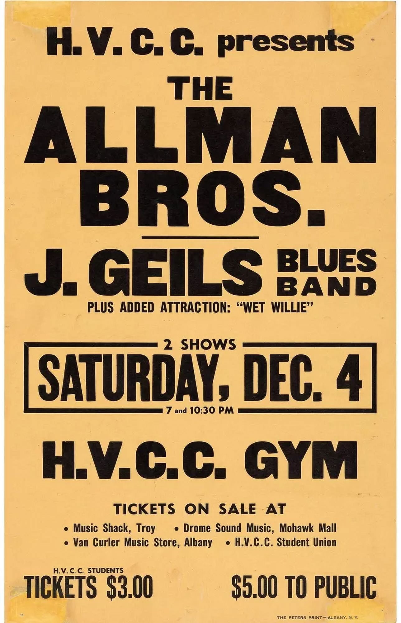 1971 THE ALLMAN BROS J. GEILS BAND CONCERT POSTER WALL ART PRINT 11 x ...