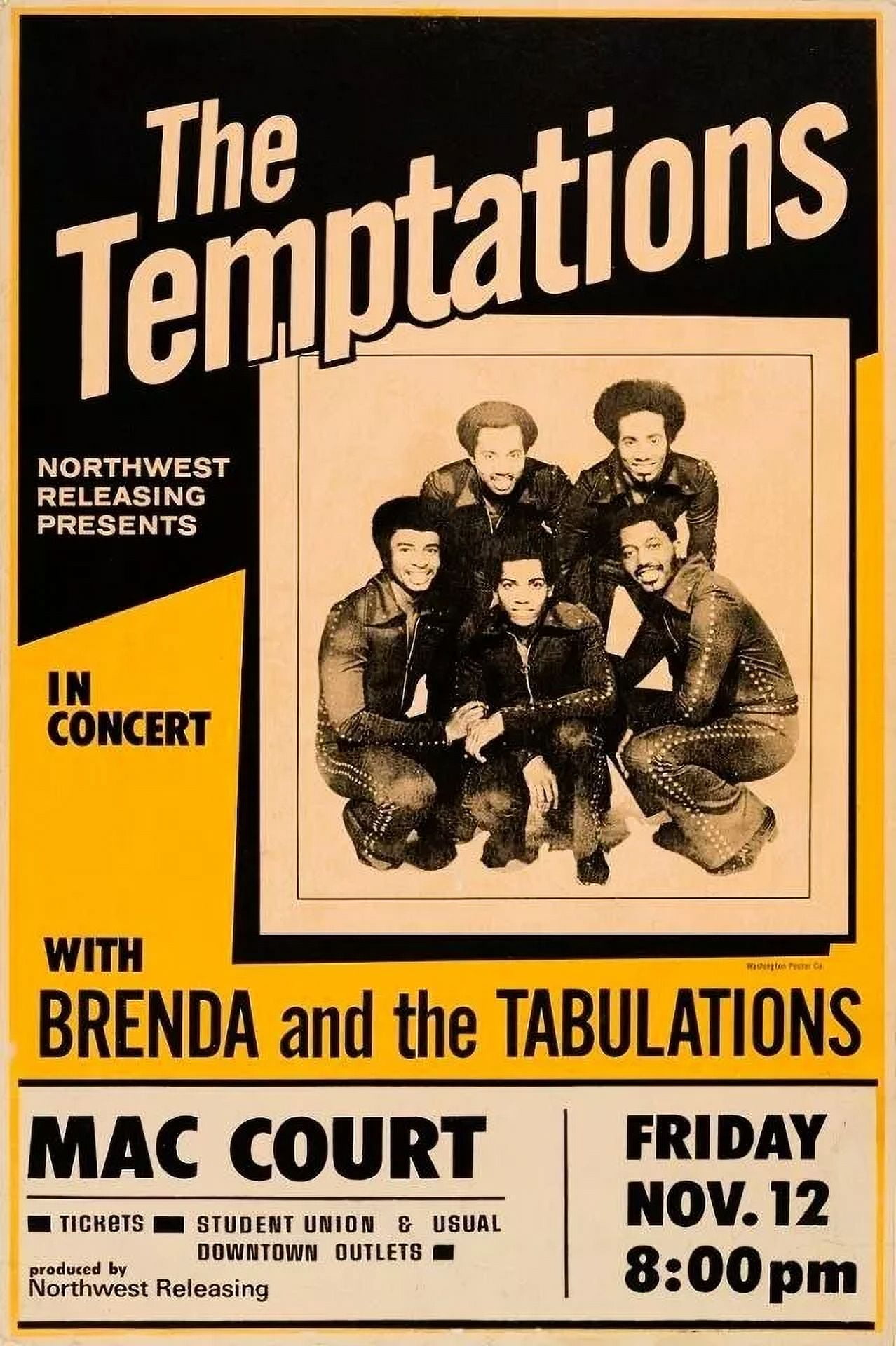 1971 THE TEMPTATIONS CONCERT POSTER WALL ART PRINT IN WHITE BORDER 11 x ...