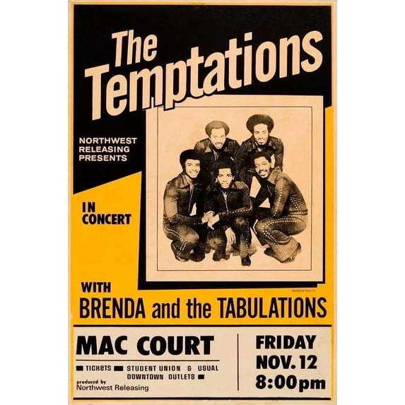 1971 THE TEMPTATIONS CONCERT POSTER WALL ART PRINT IN WHITE BORDER 11 x ...