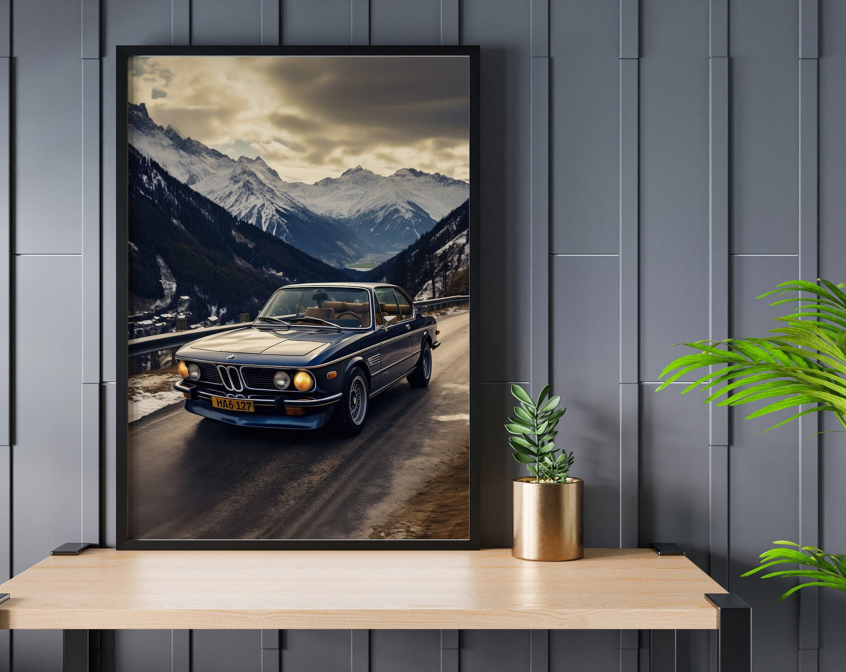 1972 BMW CSL Blue Car Poster Print Classic Sports Car Wall Art Vintage ...