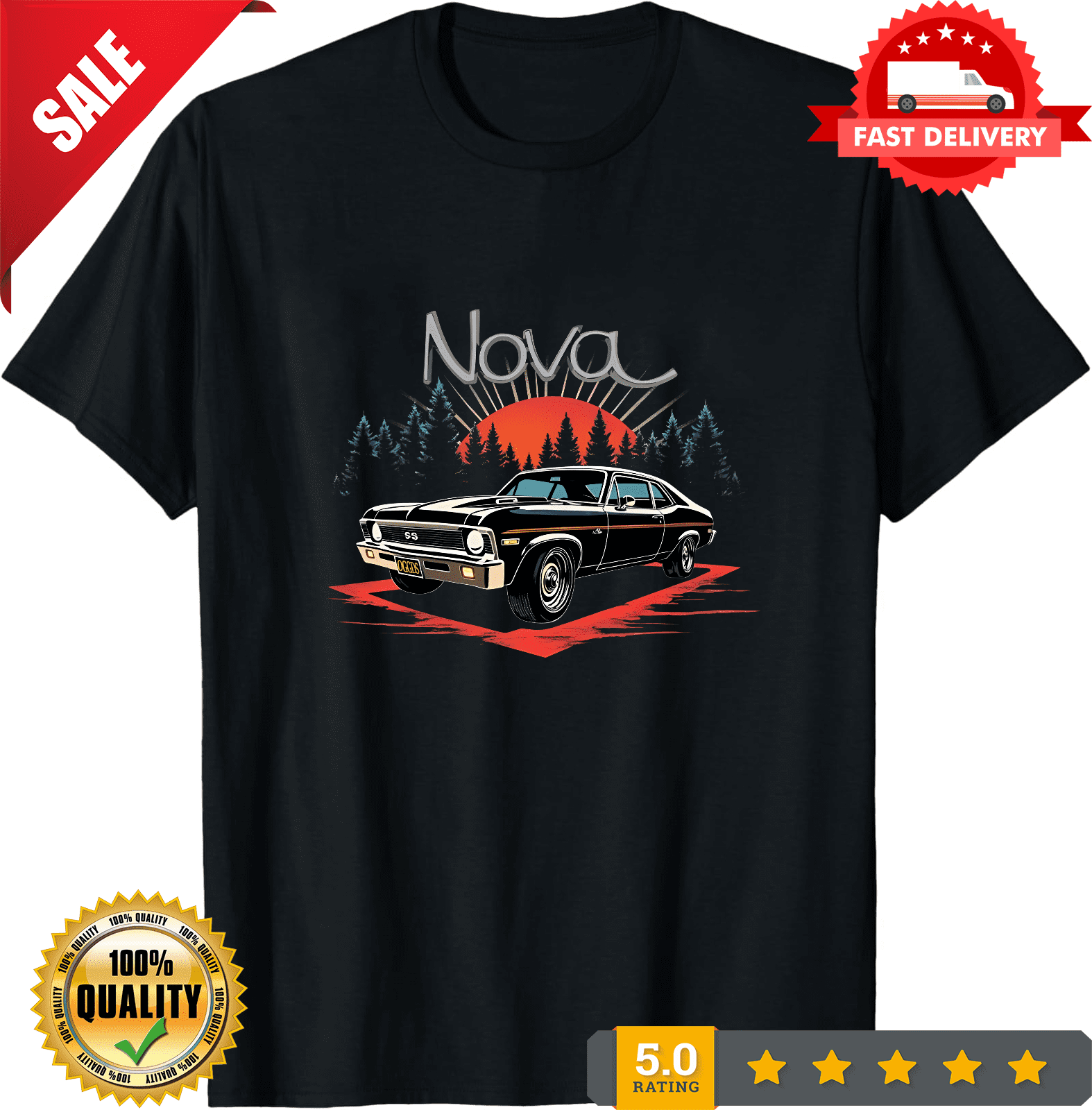 1972 Chevy Nova SS T-Shirt Classic Muscle Car Sunset Graphic Retro Chevy Tee, ULTRA LIMITED ...