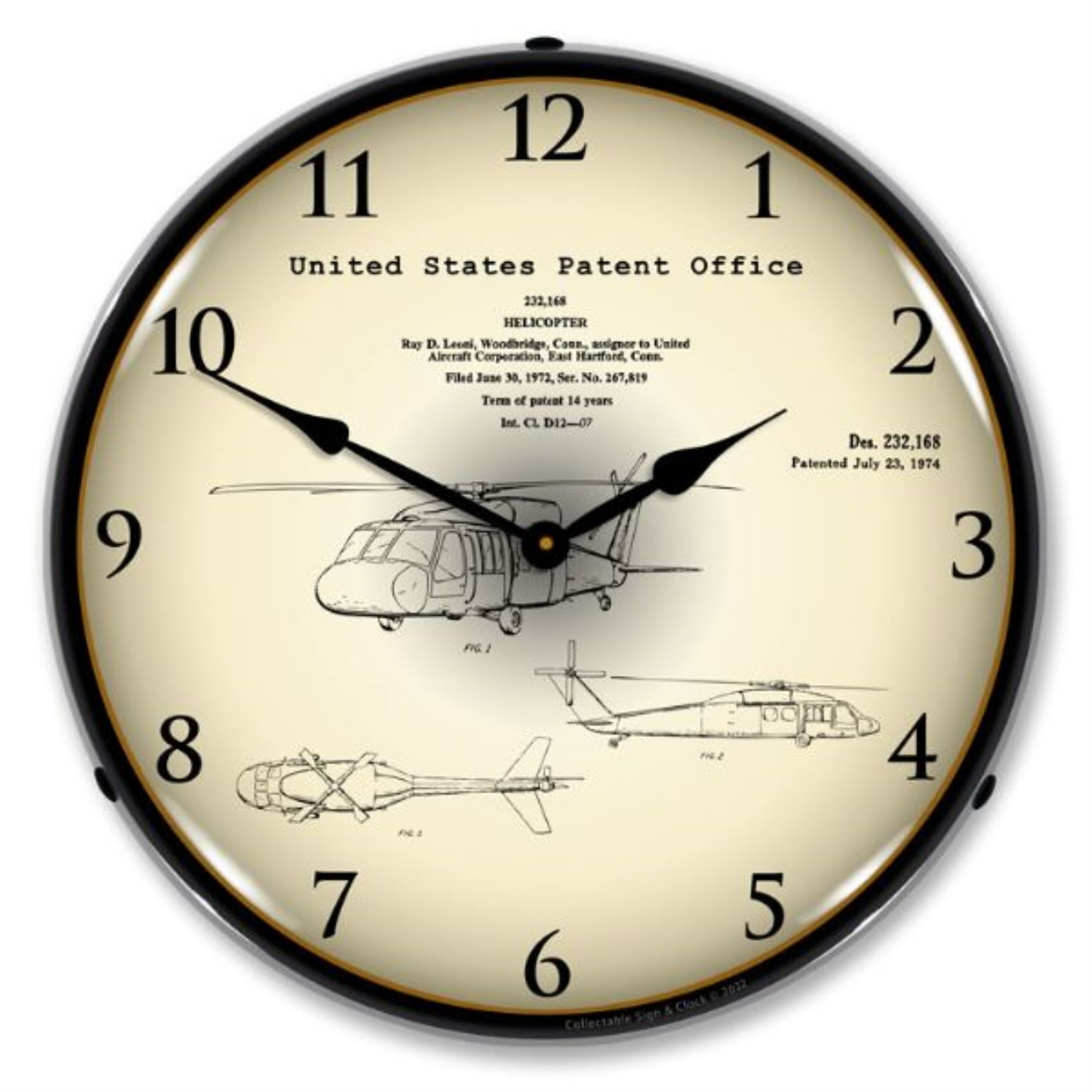 1972 Sikorsky UH-60 Black Hawk Patent LED Wall Clock, Retro/Vintage ...
