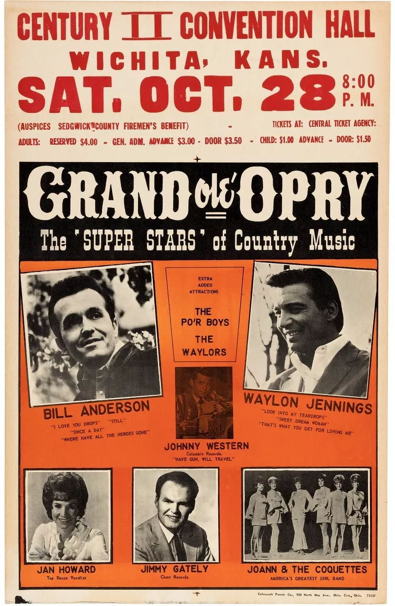 1972 WAYLON JENNINGS CONCERT POSTER WALL ART PRINT GRAND OLE OPRY 24 x ...